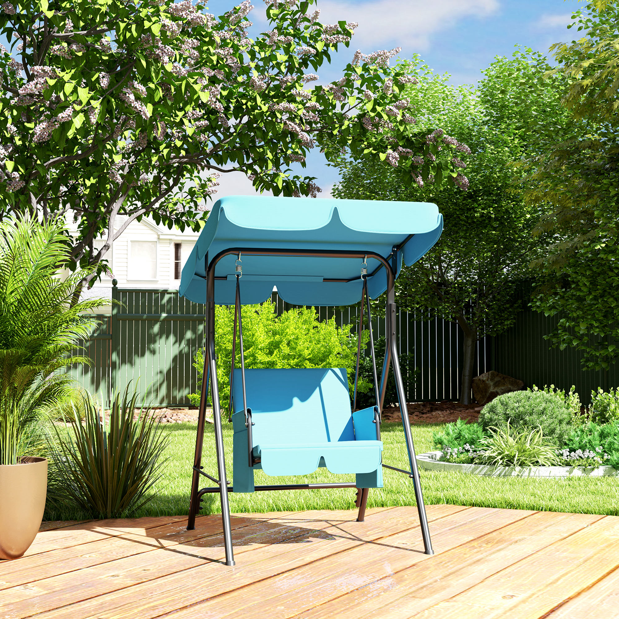 Outsunny 1-Seat Outdoor Porch Swing Patio Swing with Adjustable Canopy ...