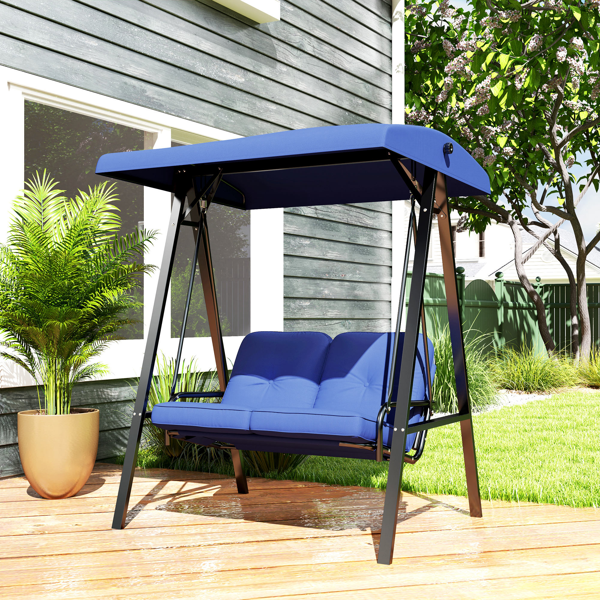 Outsunny 2-Seater Outdoor Porch Swing with Adjustable Canopy, Patio ...