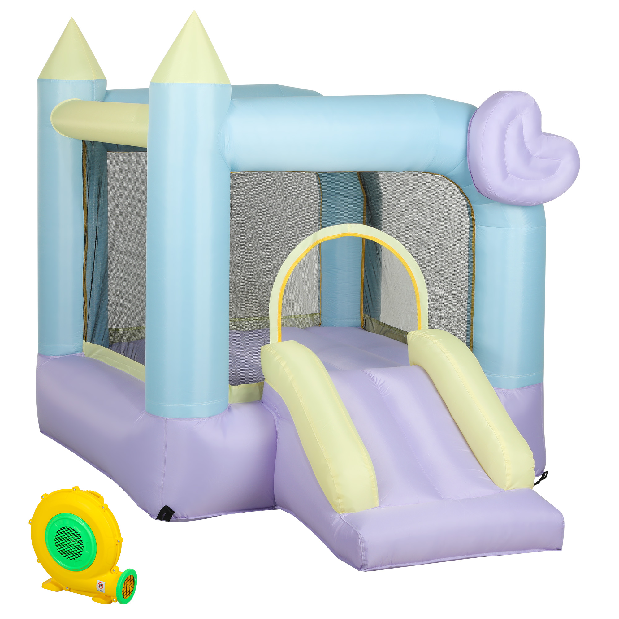 Qaba Inflatable Bounce House with Air Blower, Slide, Stakes, Repair Patches, Storage Bag, for ...