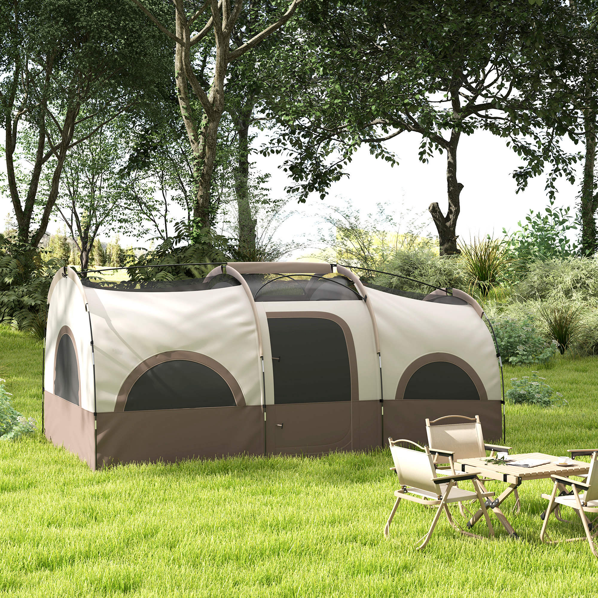 Outsunny 4-6 Person Camping Tent, 3 Room Cabin Tent, 3000mm Waterproof ...