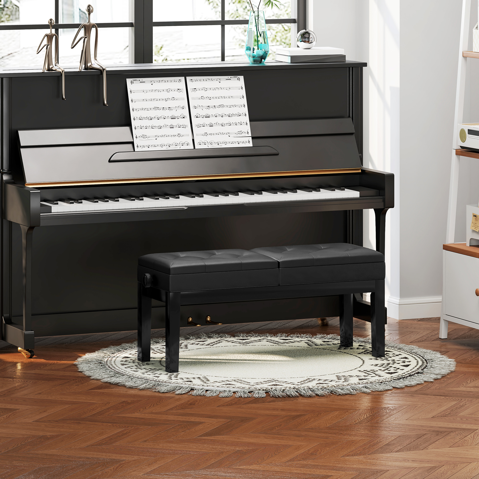 HOMCOM Piano Bench with Storage, Height Adjustable Piano Stool, PU ...