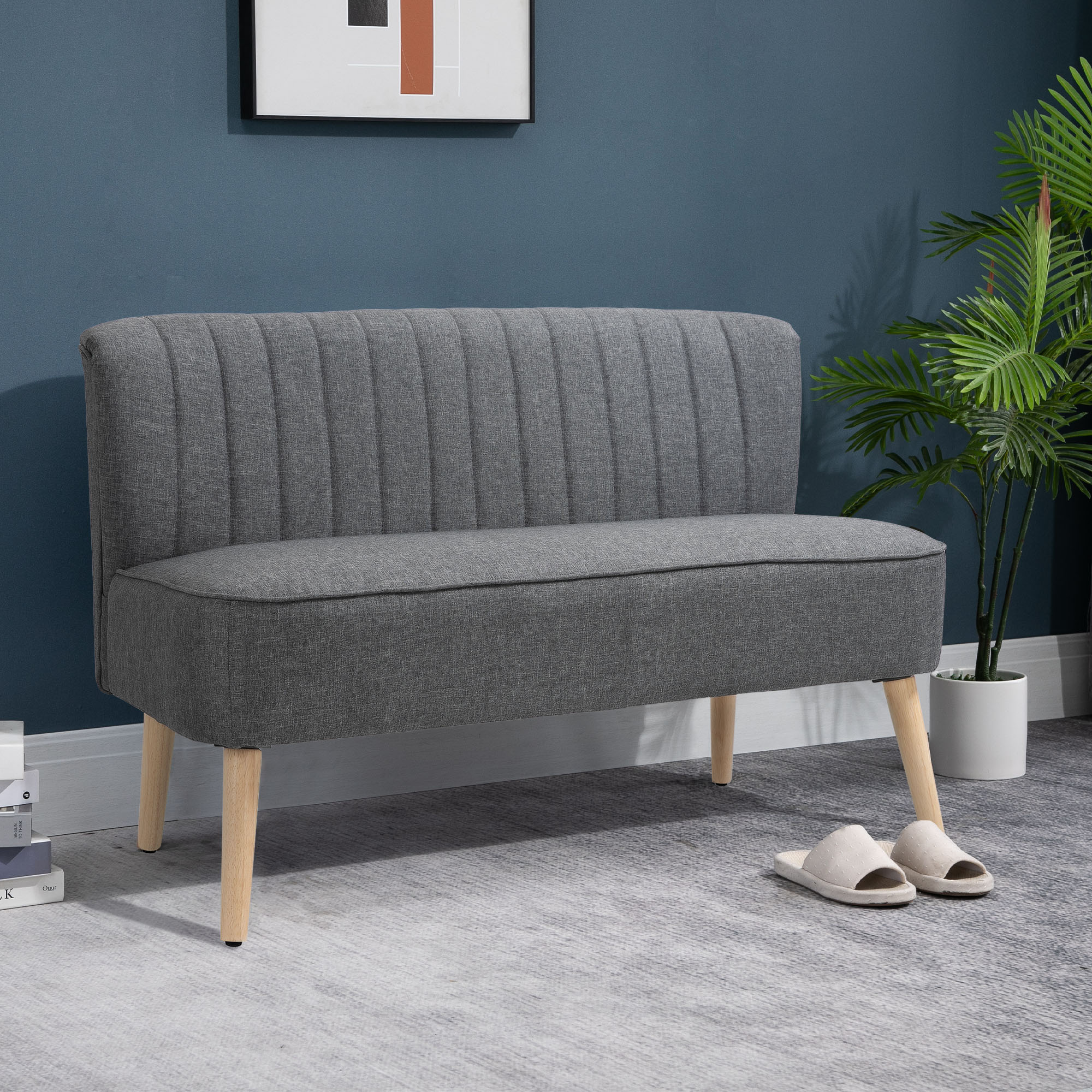 HOMCOM Modern 2 Seat Sofa for Bedroom, Upholstered Two Seater Couch ...