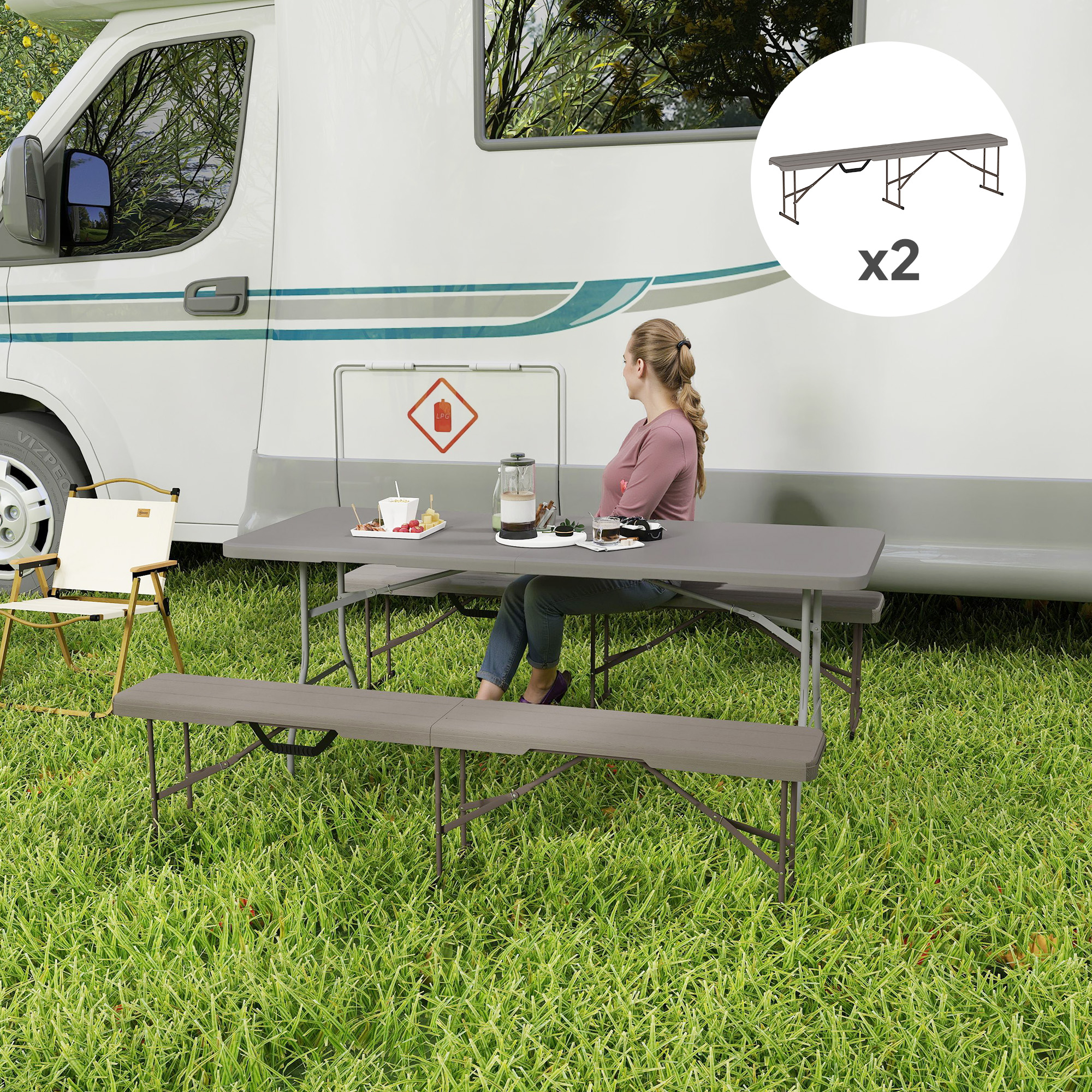 Outsunny 6 Feet Plastic Bench Seat, Portable Foldable Folding Bench ...