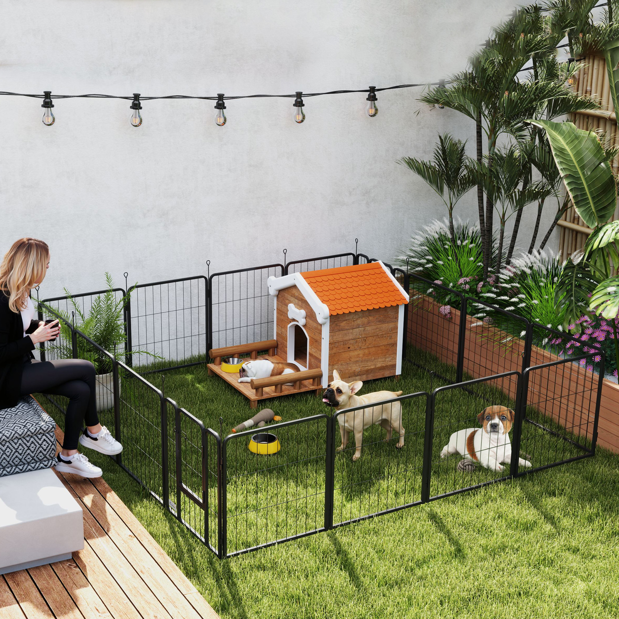 PawHut 16 Panels Dog Playpen with Straps, Portable & DIY, for Small ...