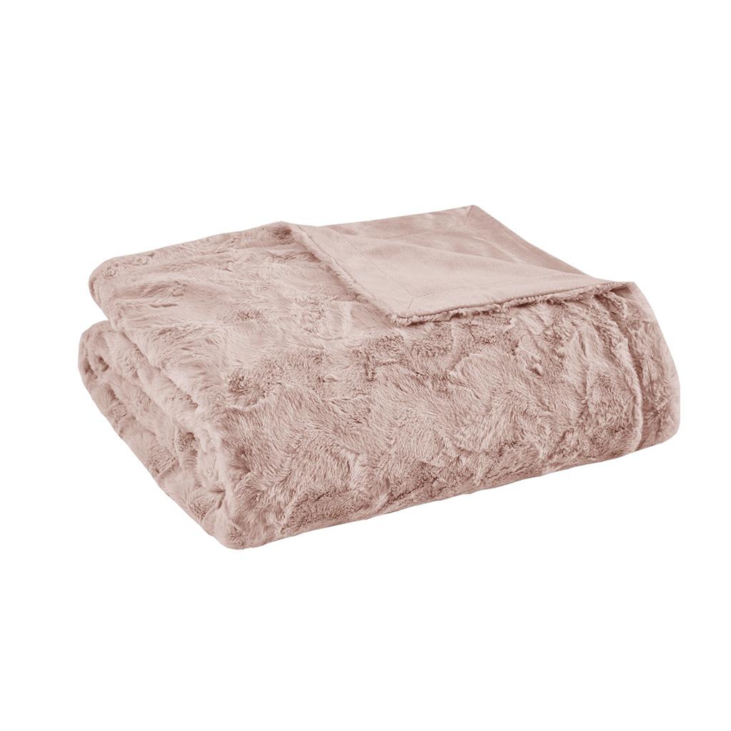 Oversized Faux Fur Throw with Solid Mink Reverse, Blush | Aosom.com