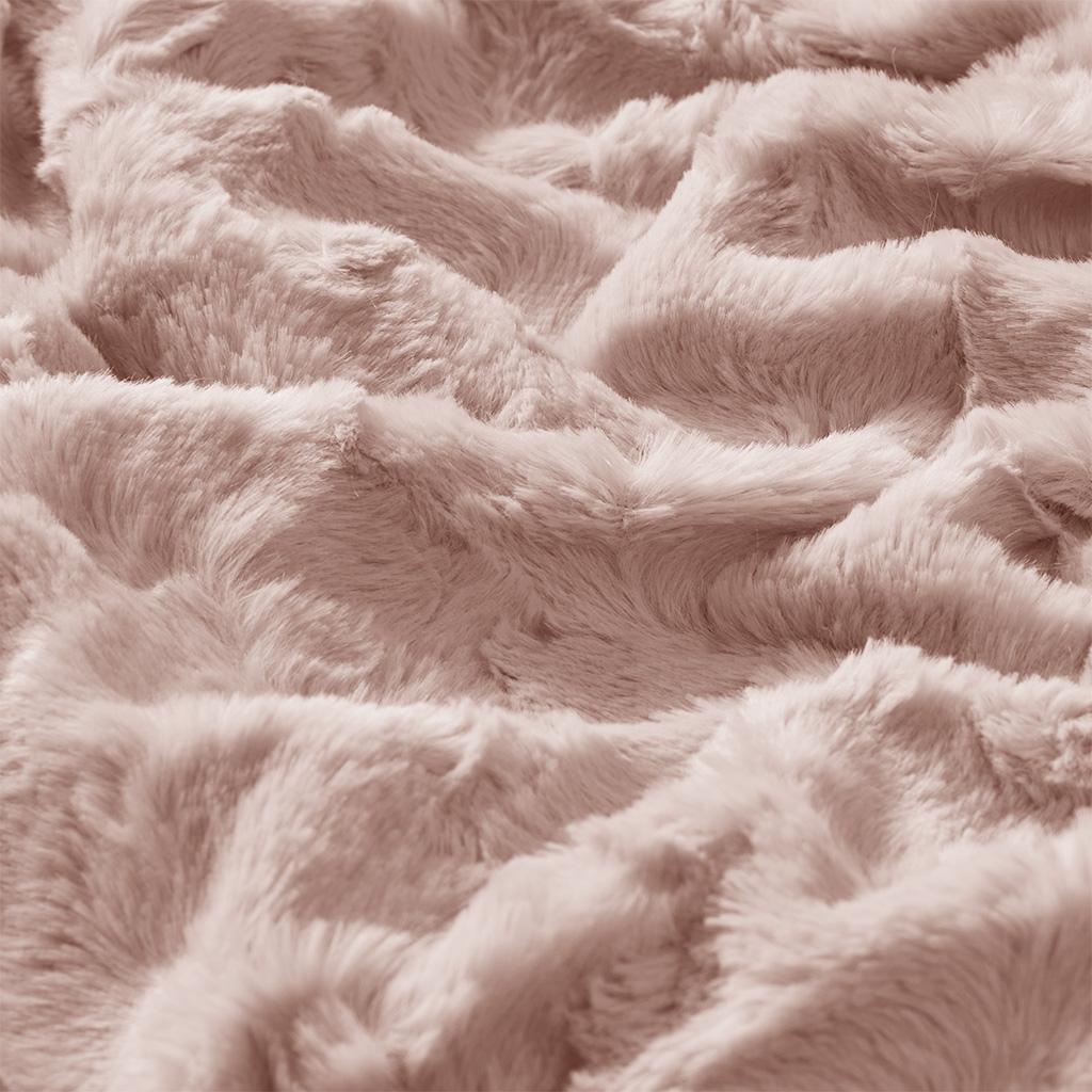 Oversized Faux Fur Throw with Solid Mink Reverse, Blush | Aosom.com