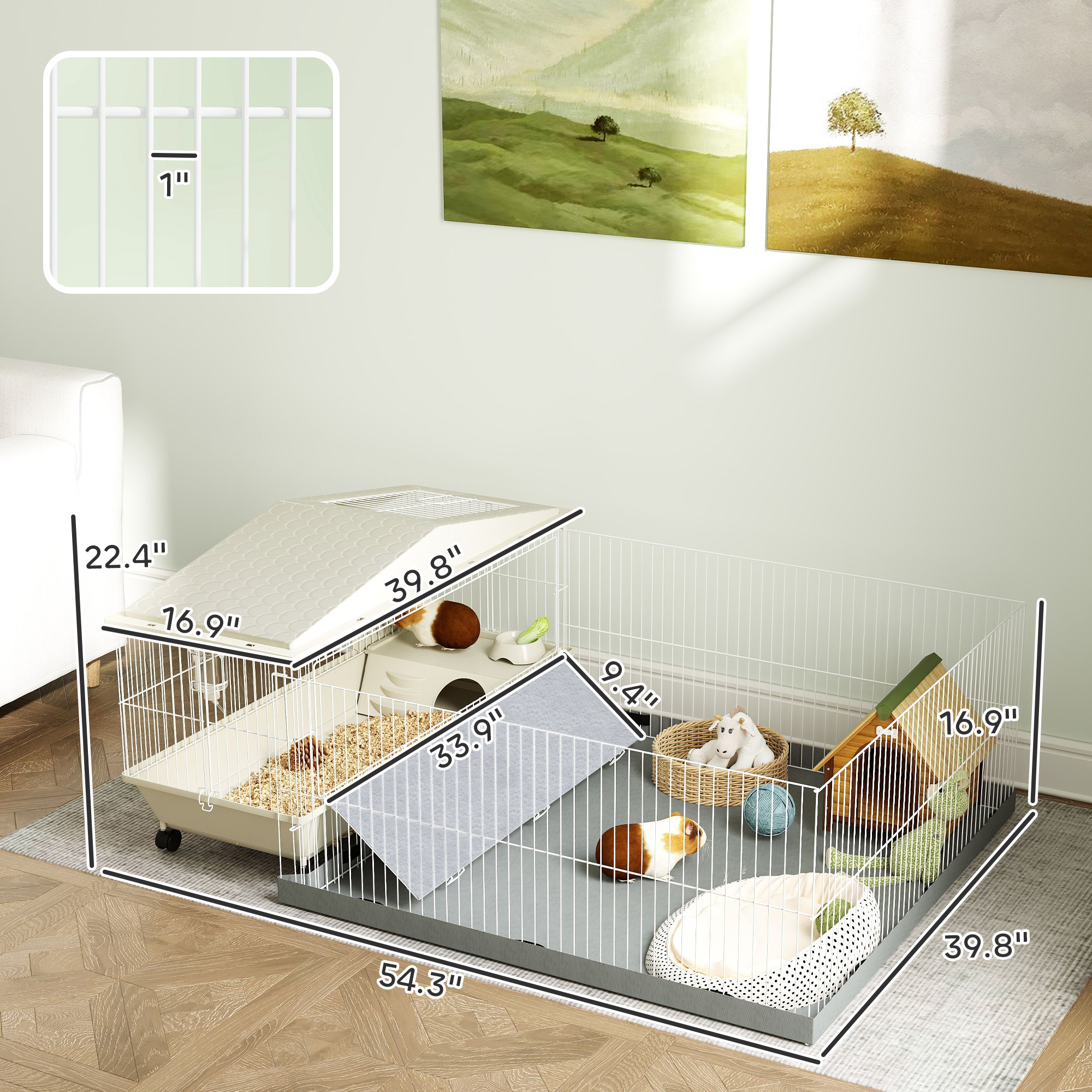PawHut Small Animal Cage with Removable Pet Playpen, Guinea Pig Cage ...