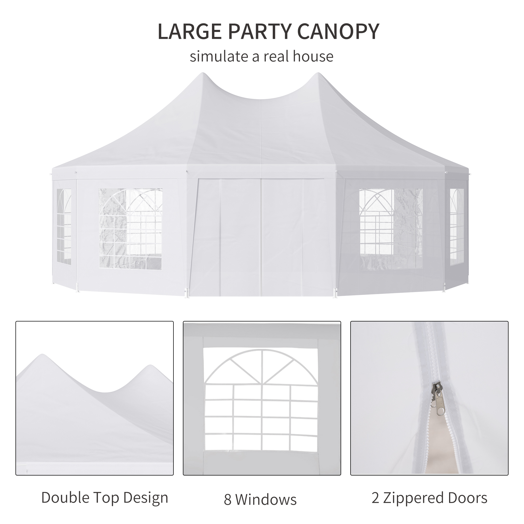Outsunny 29 x 21 ft Decagon Party Tent, Large Wedding Tent with ...