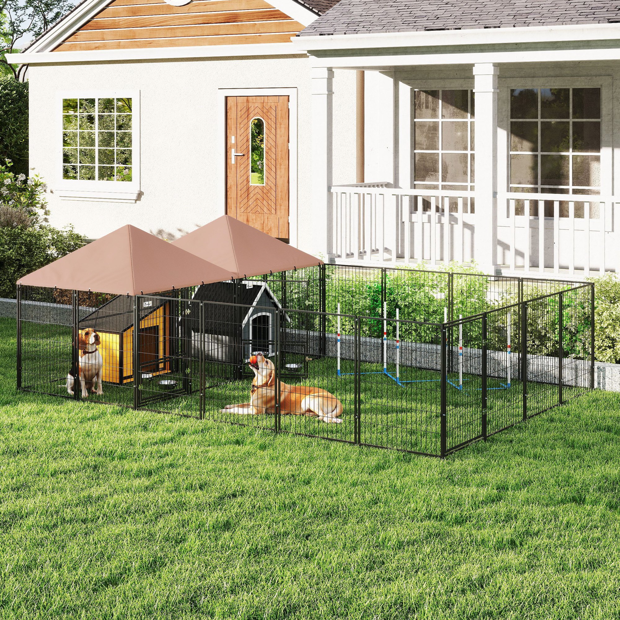 PawHut Large Outdoor Dog Kennel with 2 Rooms, Rotating & Adjustable ...