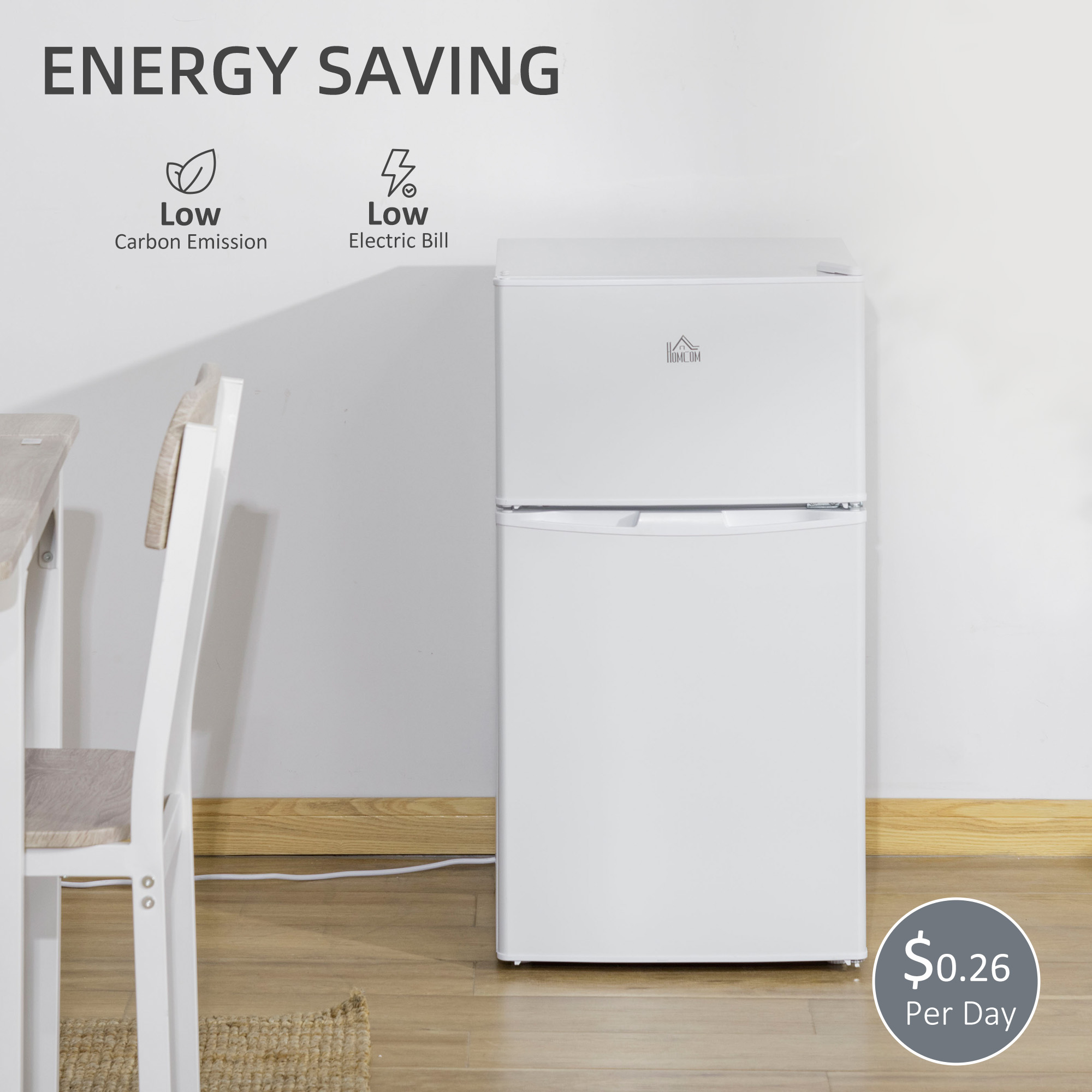 HOMCOM Double Door Mini Fridge with Freezer, 3.2 Cu.Ft Compact ...