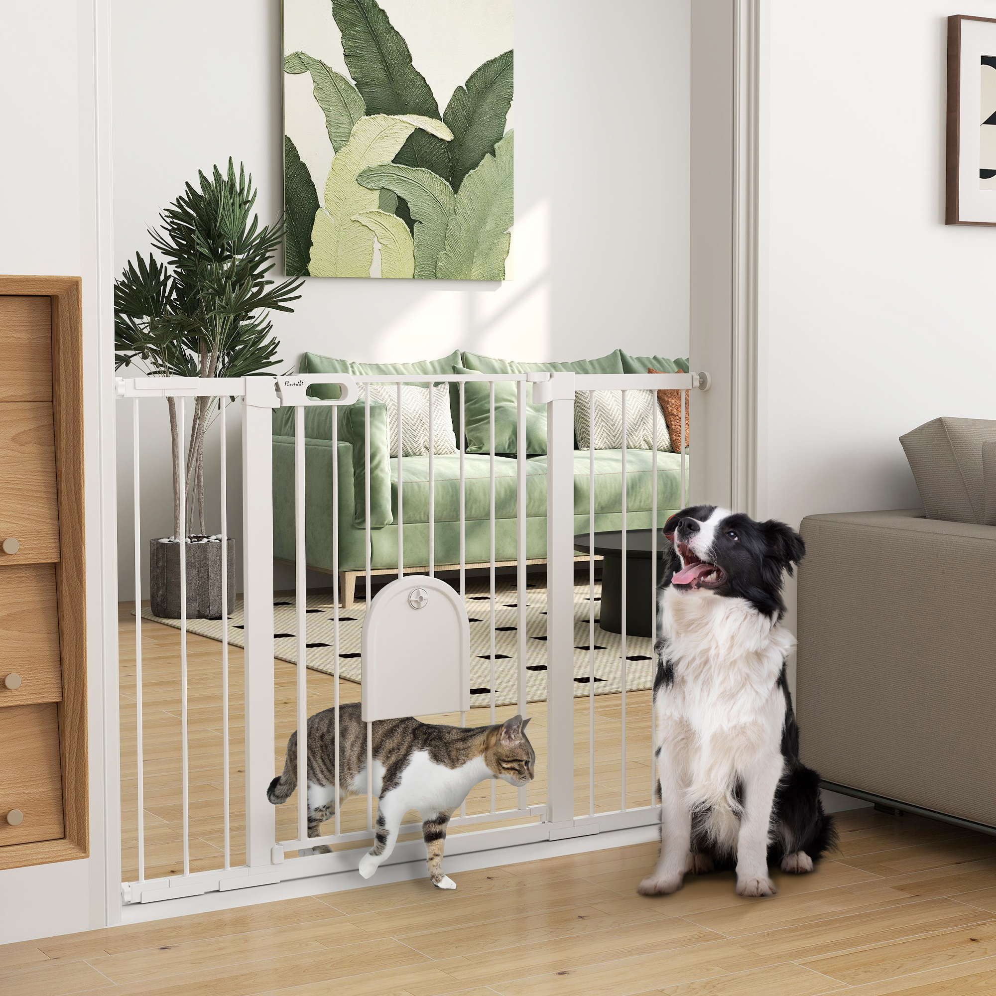 PawHut 30"-52" Extra Wide Pet Gate Barrier with Small Door, 35"H Dog ...