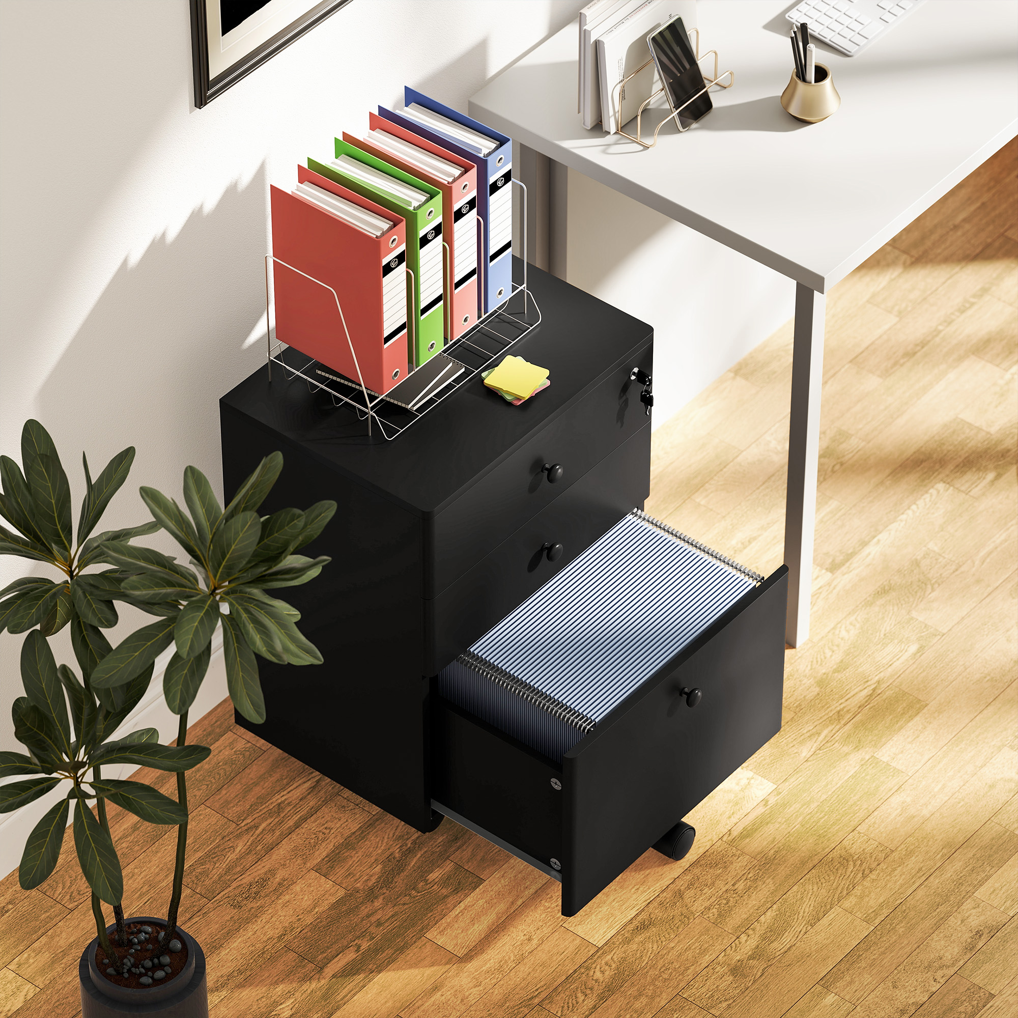 HOMCOM 3-Drawer Small Filing Cabinet with Lock, Vertical Office Storage ...