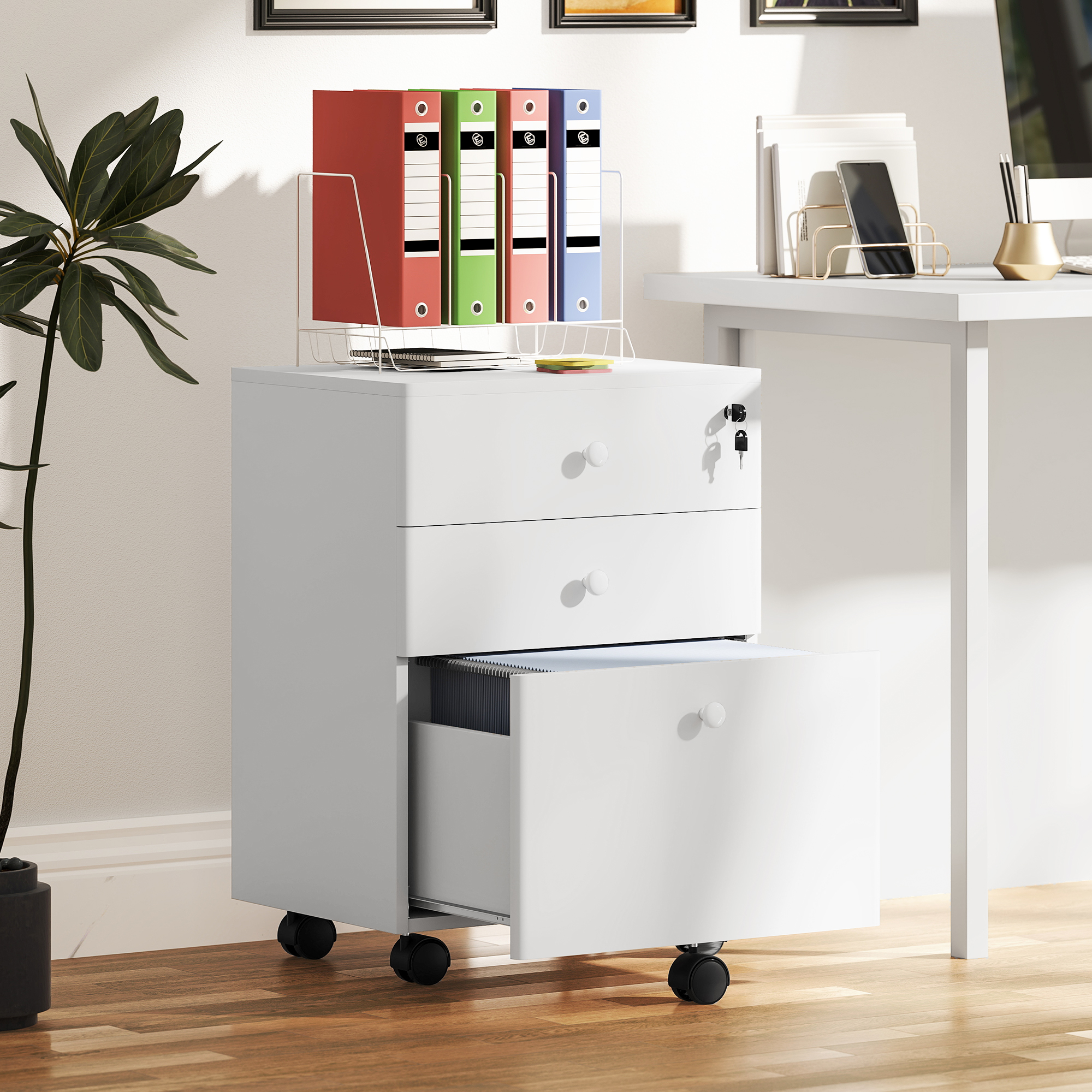 HOMCOM 3-Drawer Small Filing Cabinet with Lock, Vertical Office Storage ...
