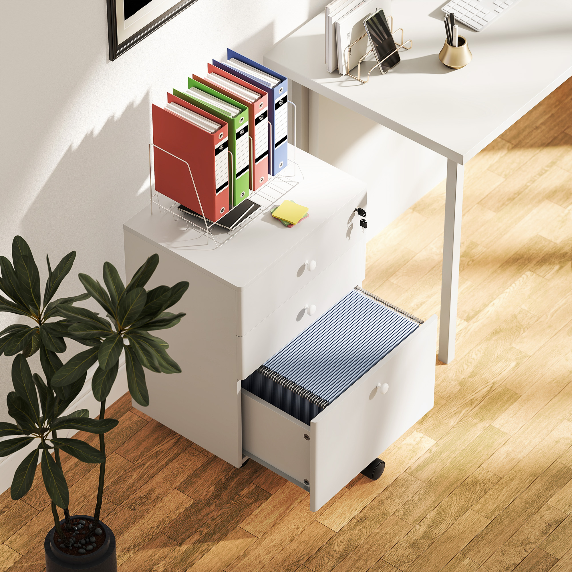 HOMCOM 3-Drawer Small Filing Cabinet with Lock, Vertical Office Storage ...