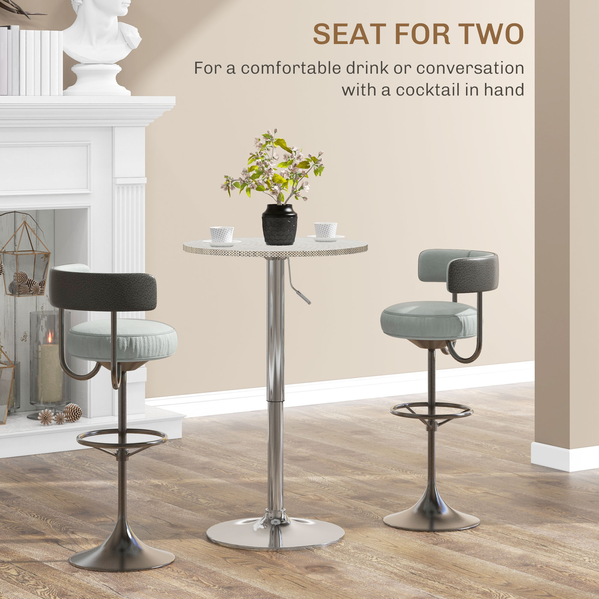 HOMCOM Adjustable Bar Table for 2, Round Pub Table with PE Rattan Top ...