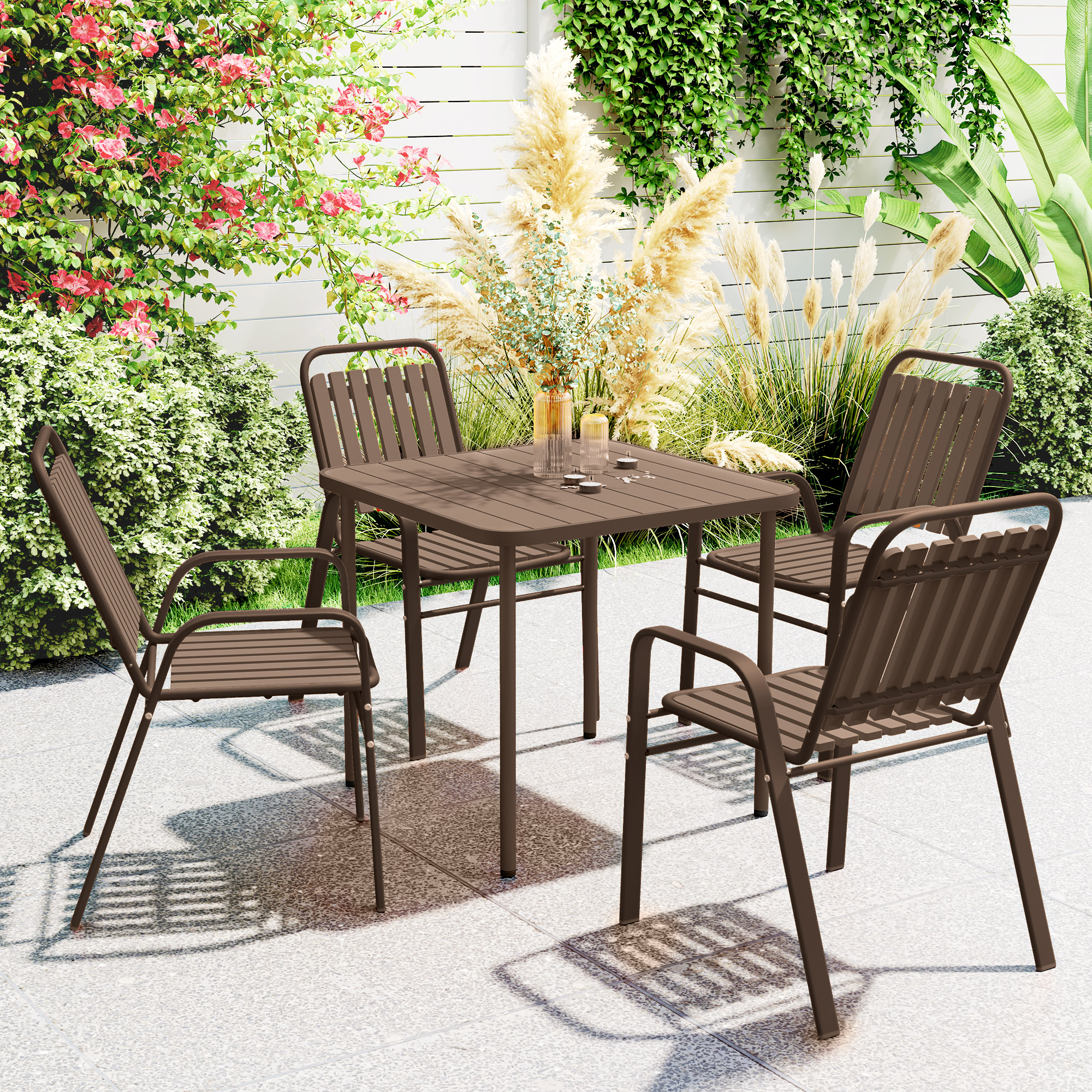 Outsunny Stackable Outdoor Dining Chairs Set of 4, for Patio, Balcony ...
