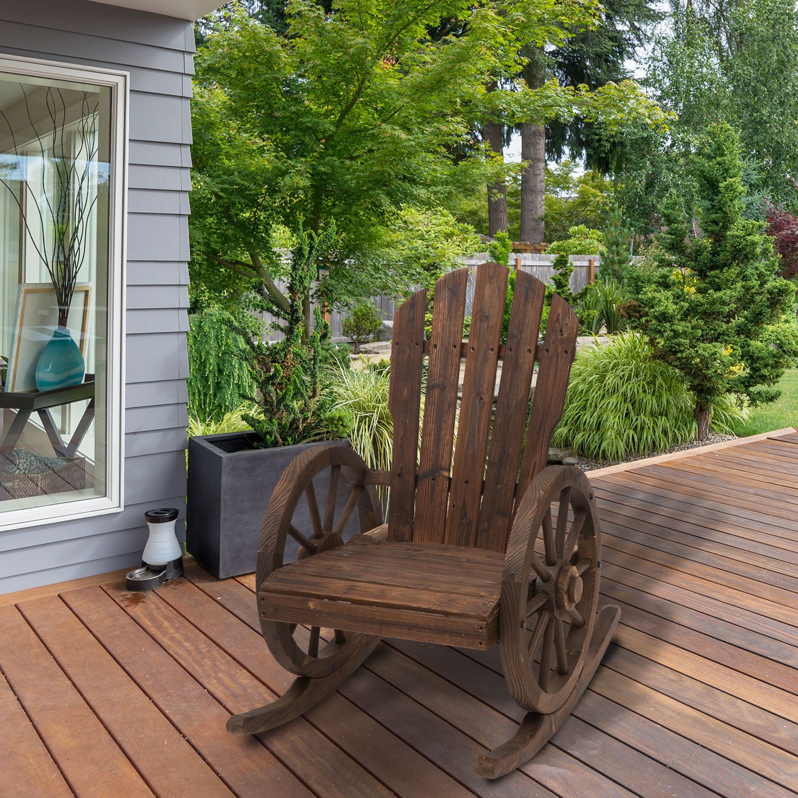 Outsunny Adirondack Rocking Chair with Slatted Design and Oversize Back ...