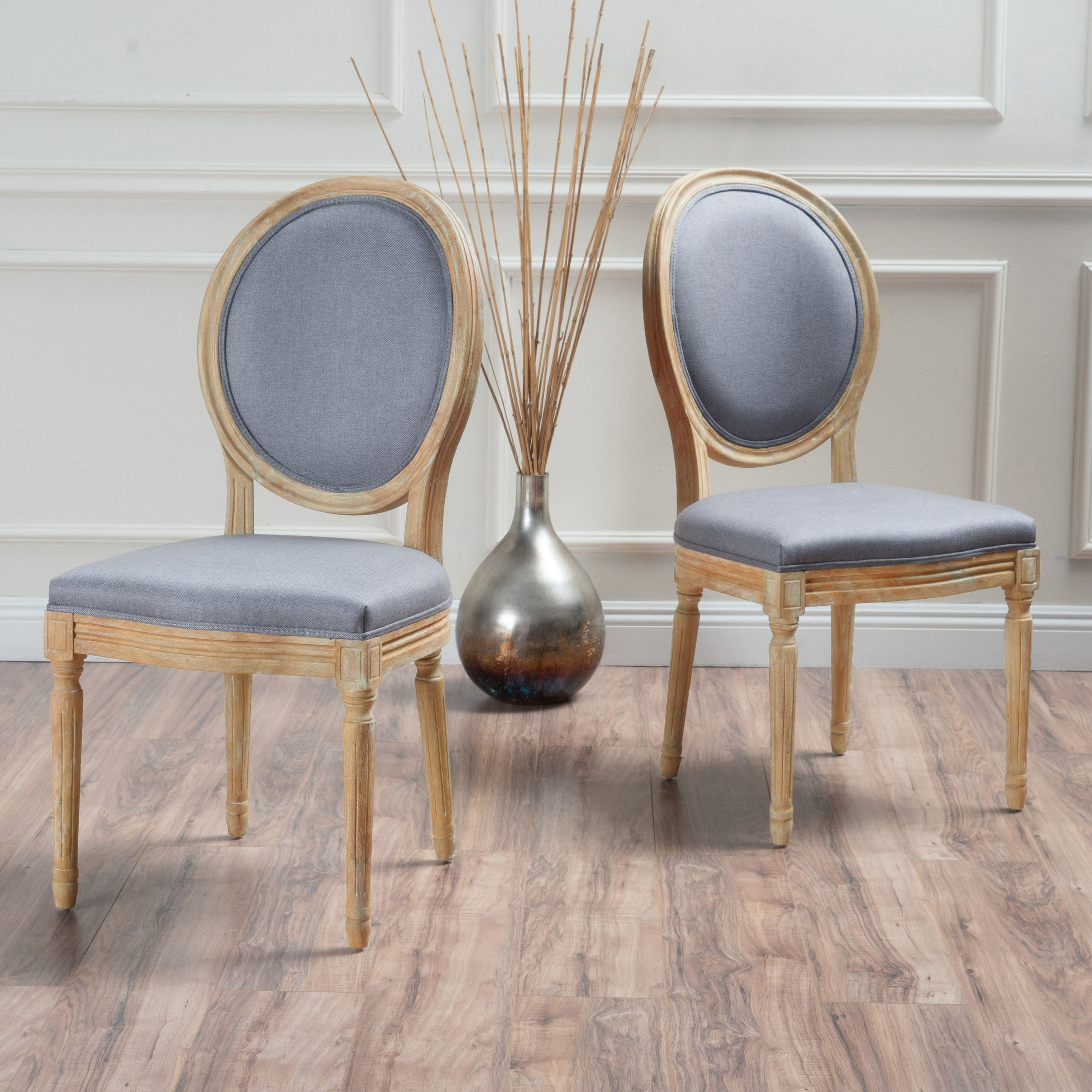 Set of 2 French Country Dining Chairs, Light Grey | Aosom Canada