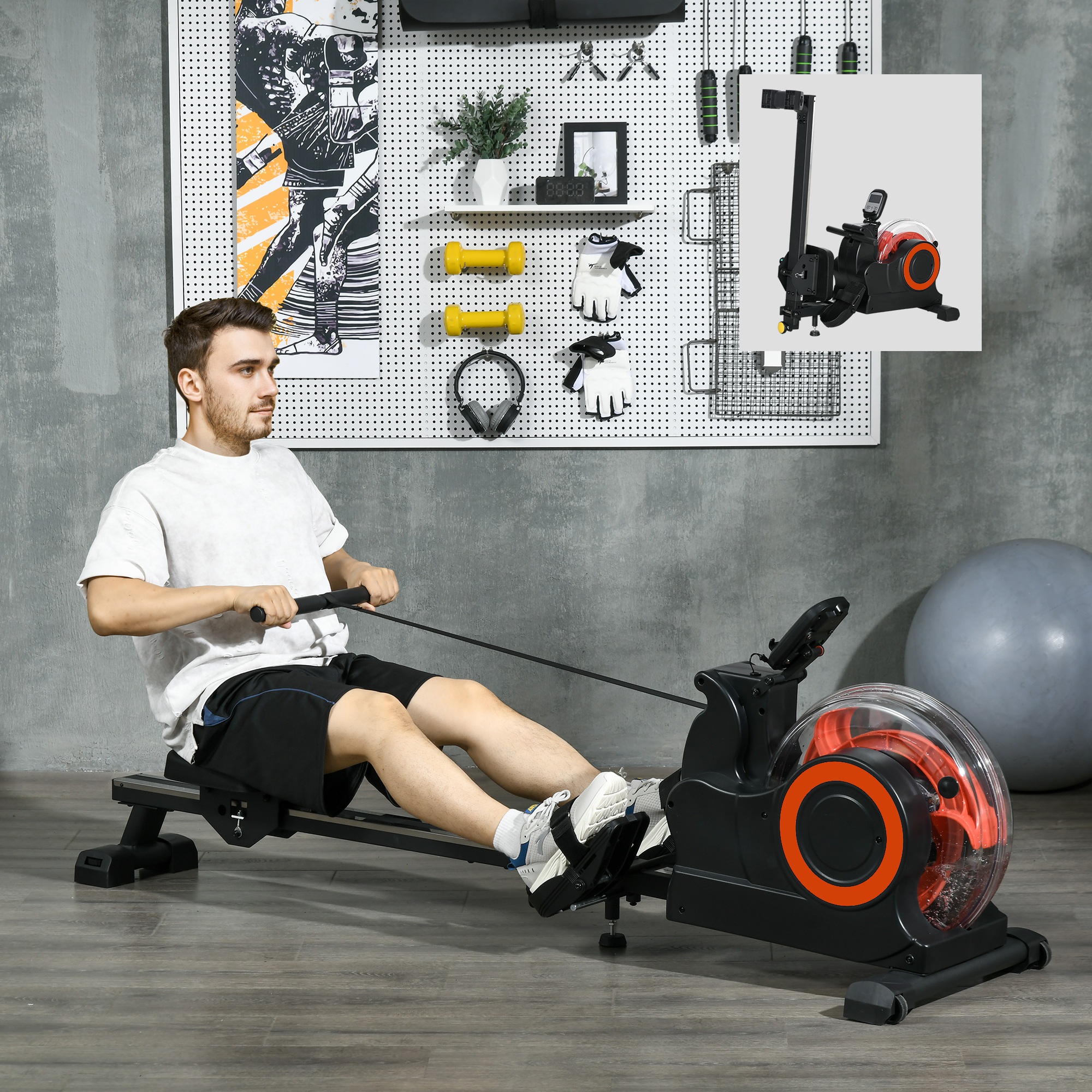 Soozier Foldable Rower Machine, Water Rowing Machine with Wheels, LCD ...