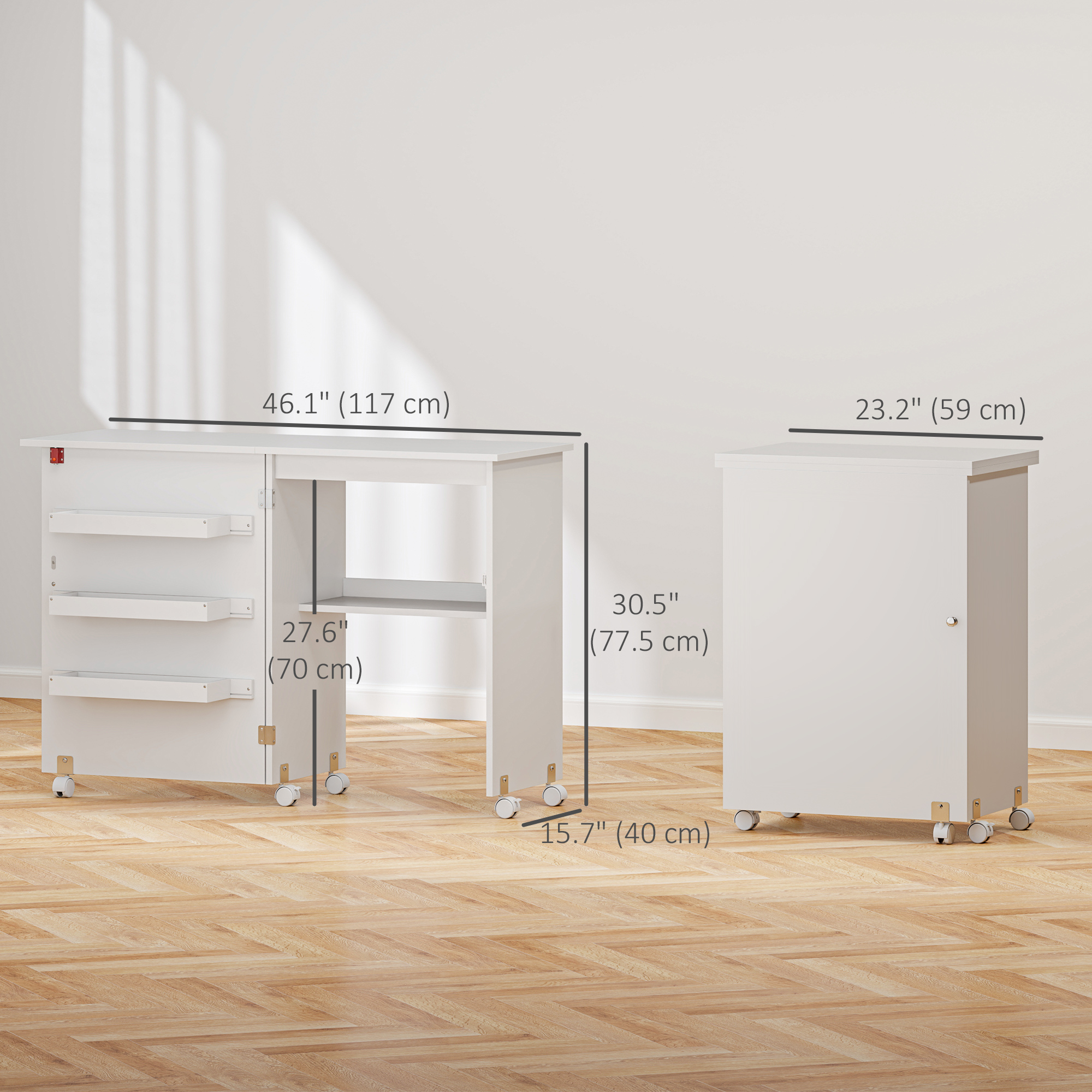 HOMCOM Sewing Machine Cabinet, Folding Sewing Table with Storage Shelf ...
