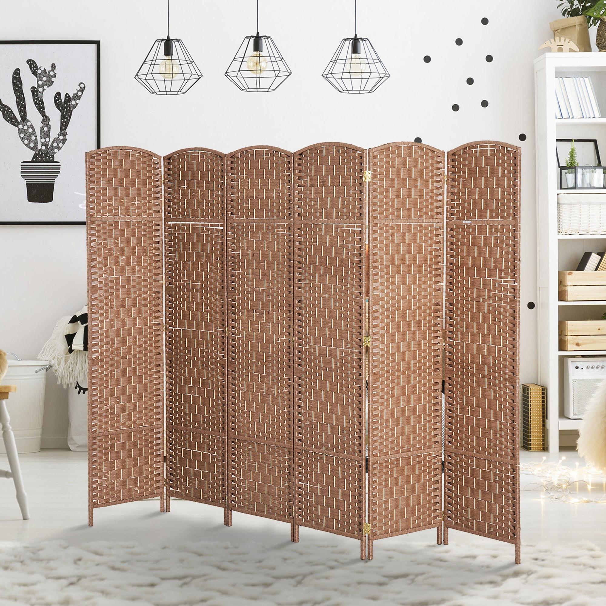 HOMCOM 6' Tall Wicker Weave 6 Panel Room Divider Wall Divider, Natural ...