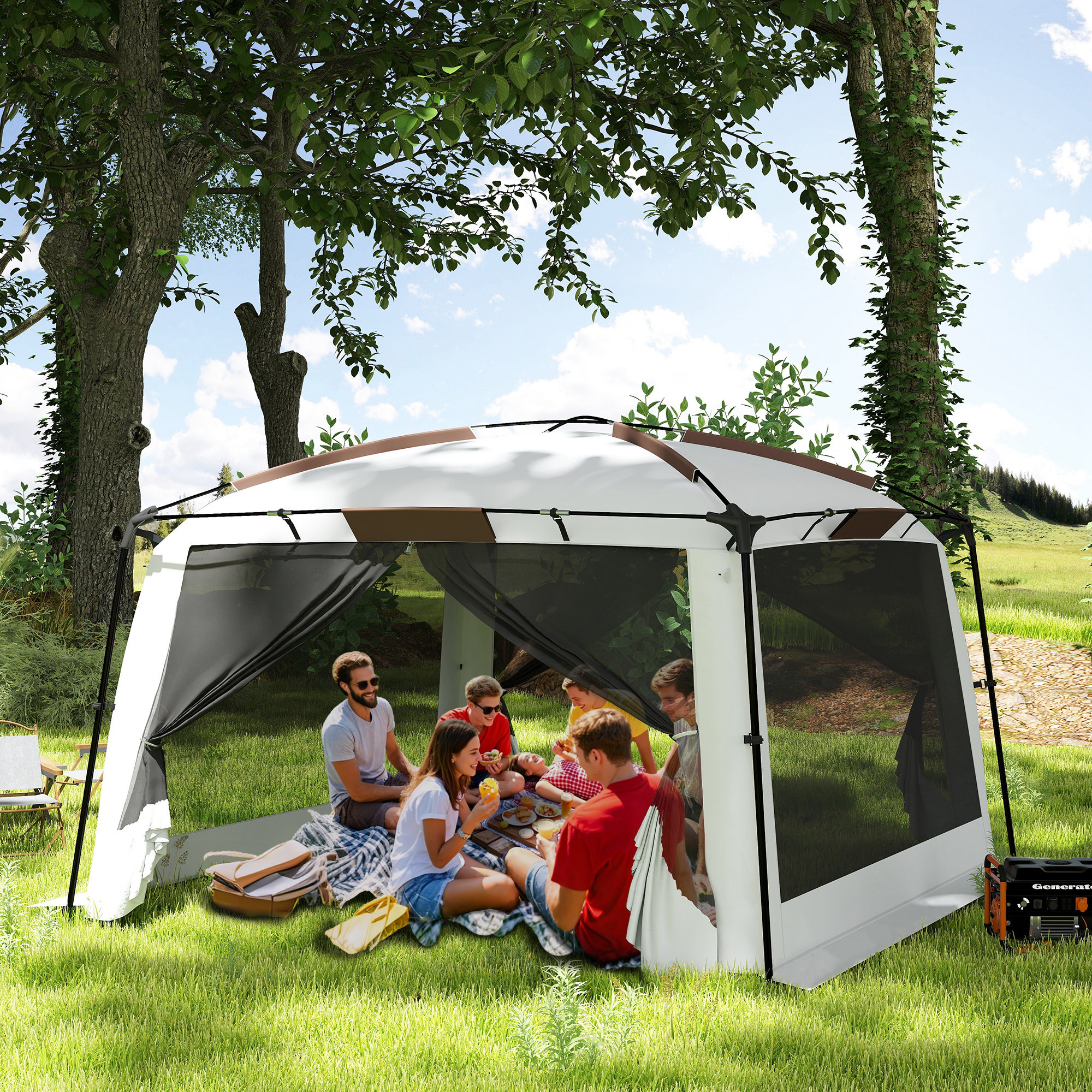 Outsunny 12' x 12' Screen Tent, UV50+ Protection Outdoor Screen House ...