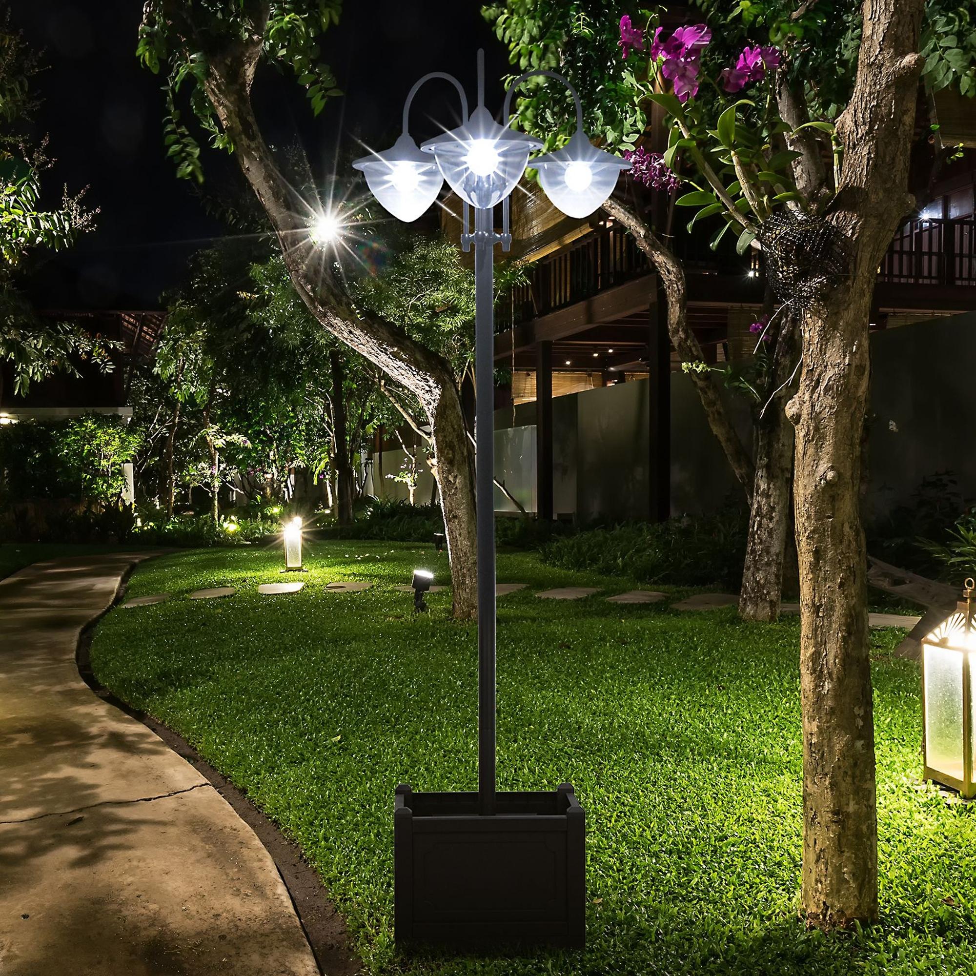 Outsunny 3-head LED Solar Light Lamp Street Light Post with Planter ...
