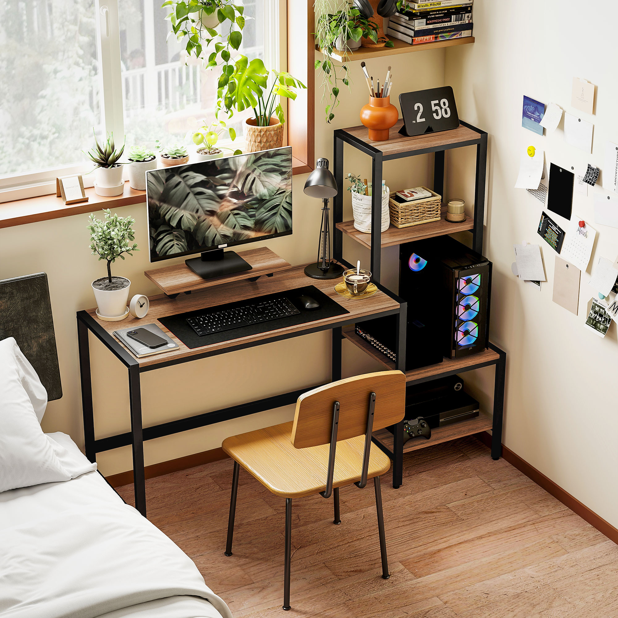 HOMCOM Computer Desk, 59" CPU Desk with Monitor Stand, Reversible 4 ...
