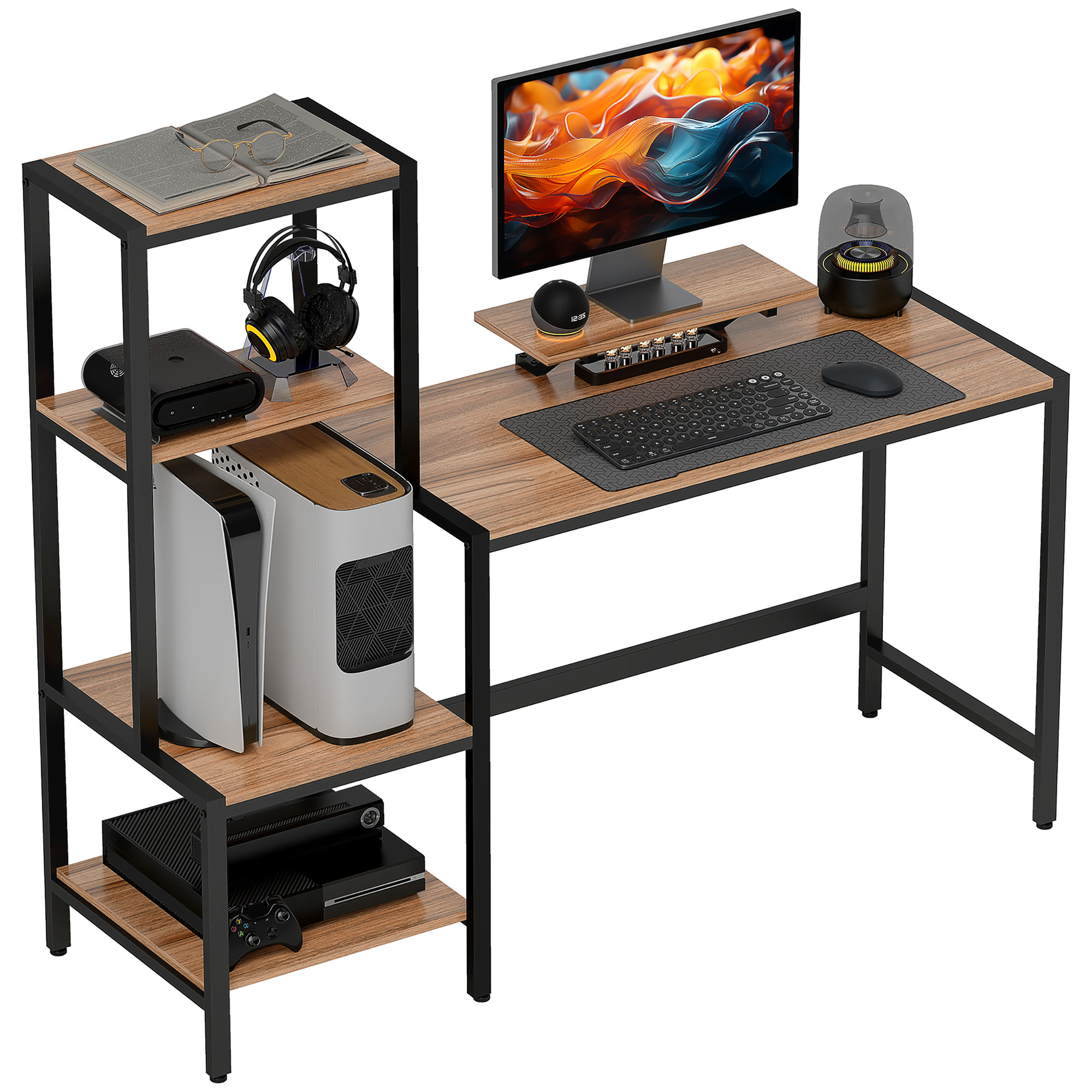 HOMCOM Computer Desk, 59" CPU Desk with Monitor Stand, Reversible 4 ...