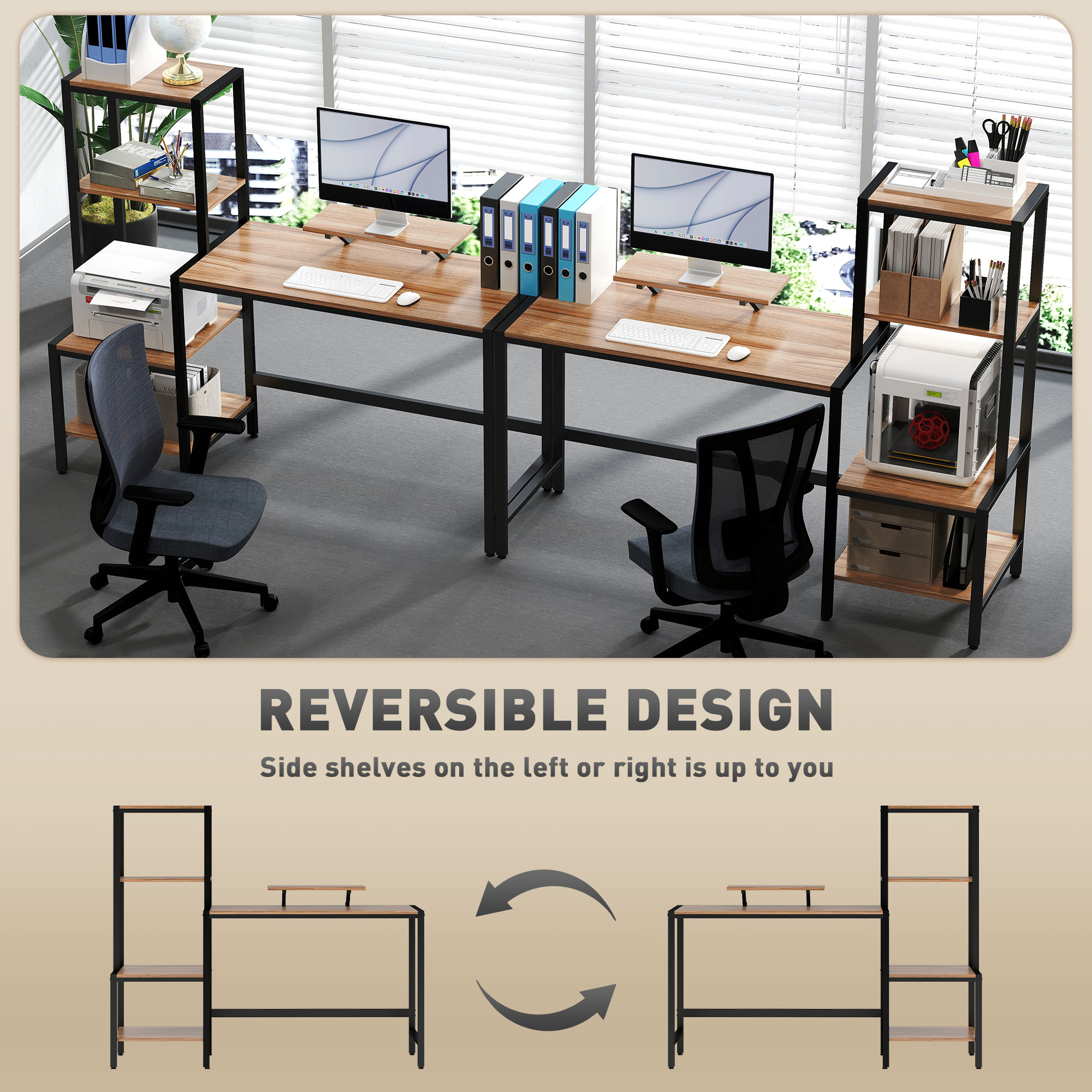 HOMCOM Computer Desk, 59" CPU Desk with Monitor Stand, Reversible 4 ...