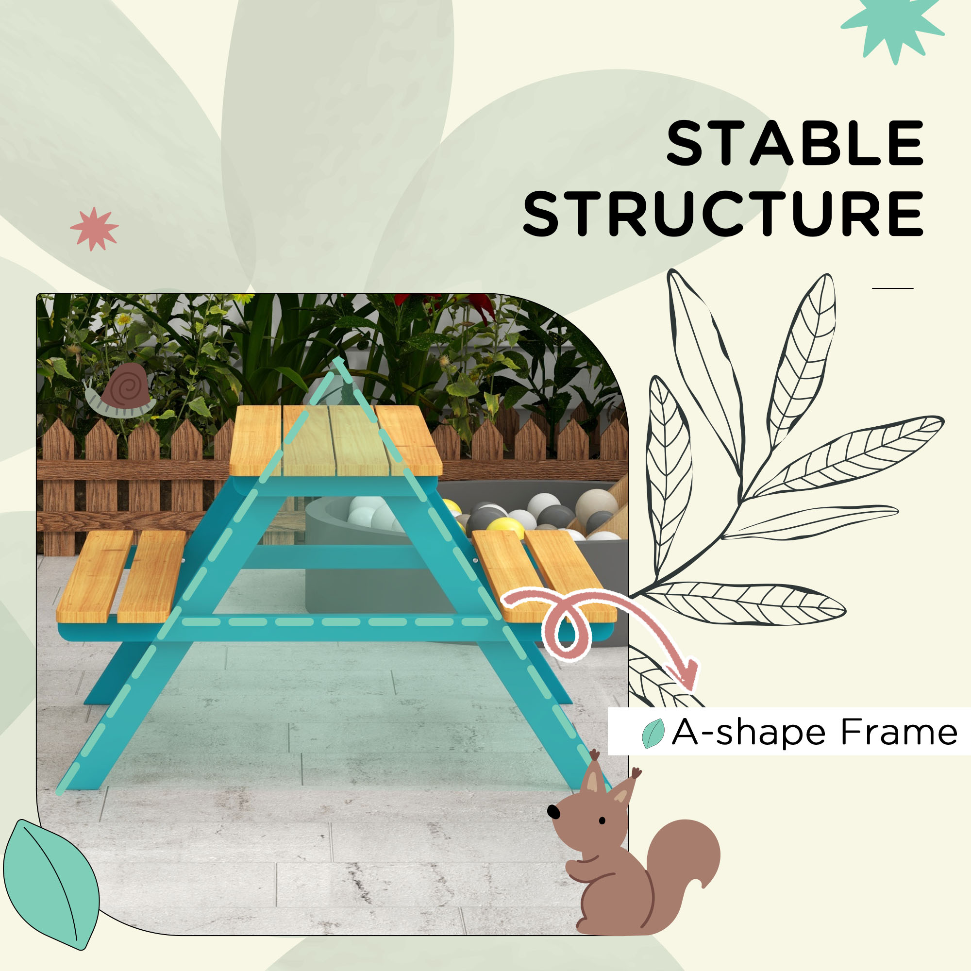 Outsunny Kids Outdoor Table Set Wooden Toddler Picnic Table & Benches ...