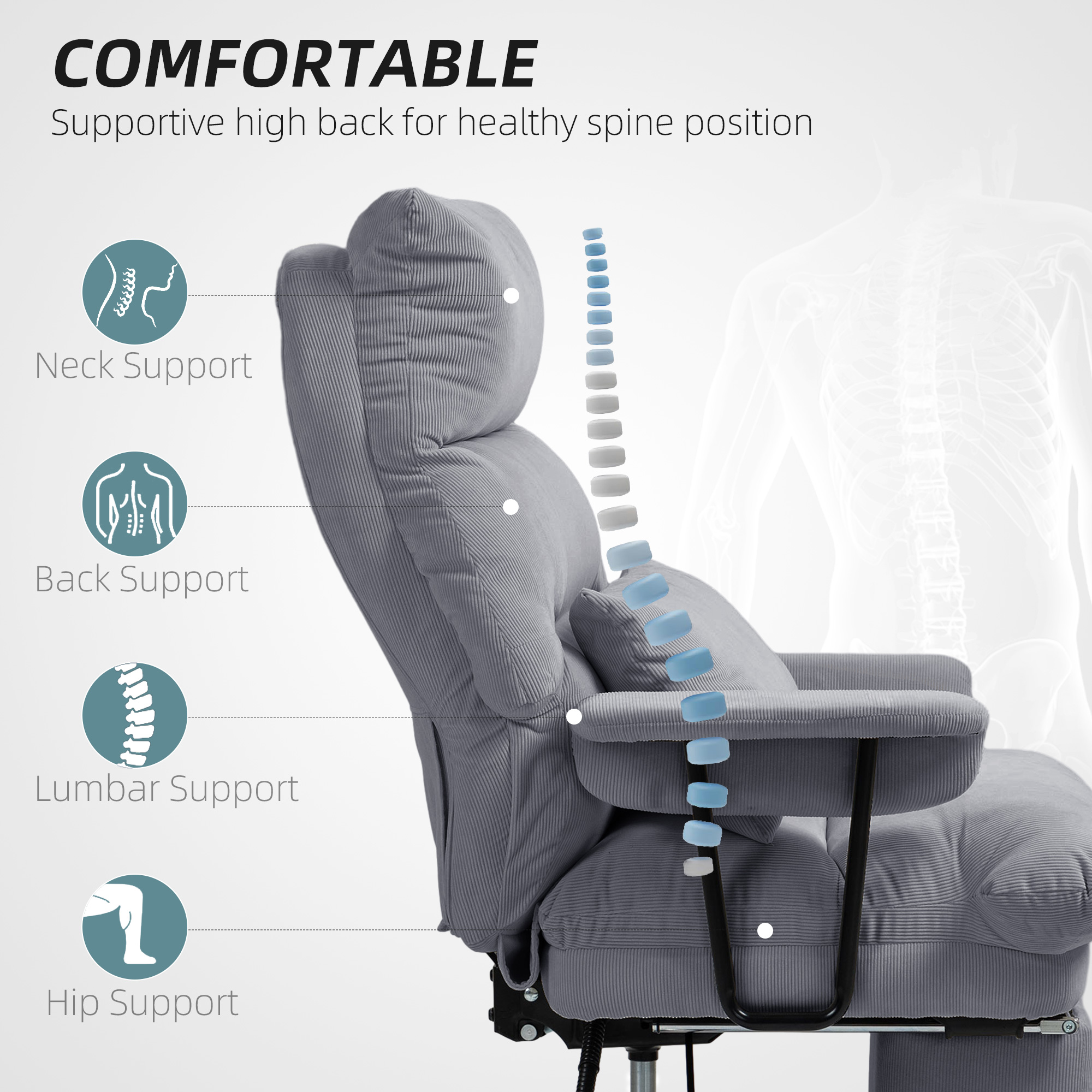 HOMCOM Executive Office Chair with Lumbar Support, Footrest, High Back ...
