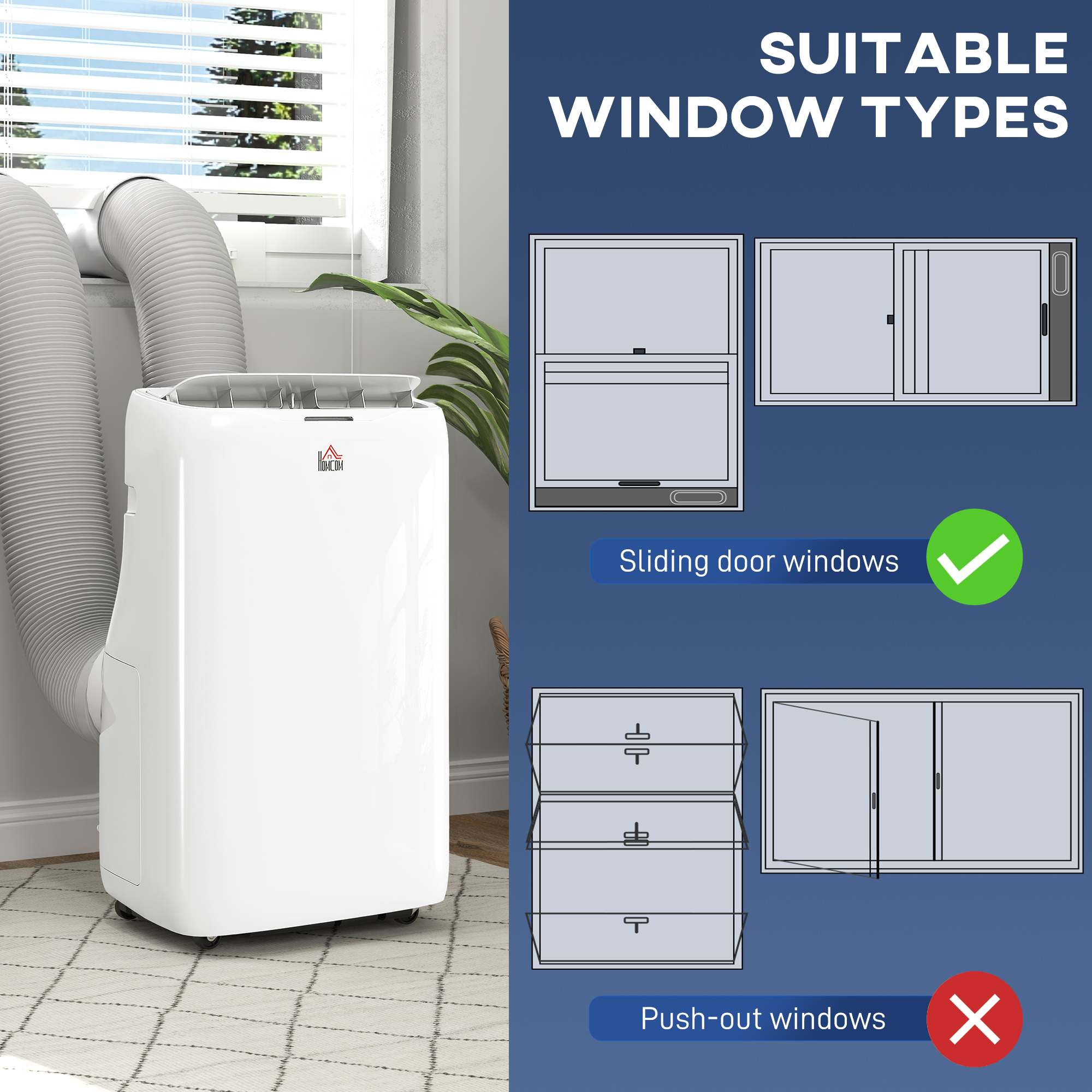 HOMCOM 14000 BTU Portable Air Conditioner, Inverter & Dual Hose AC Unit ...