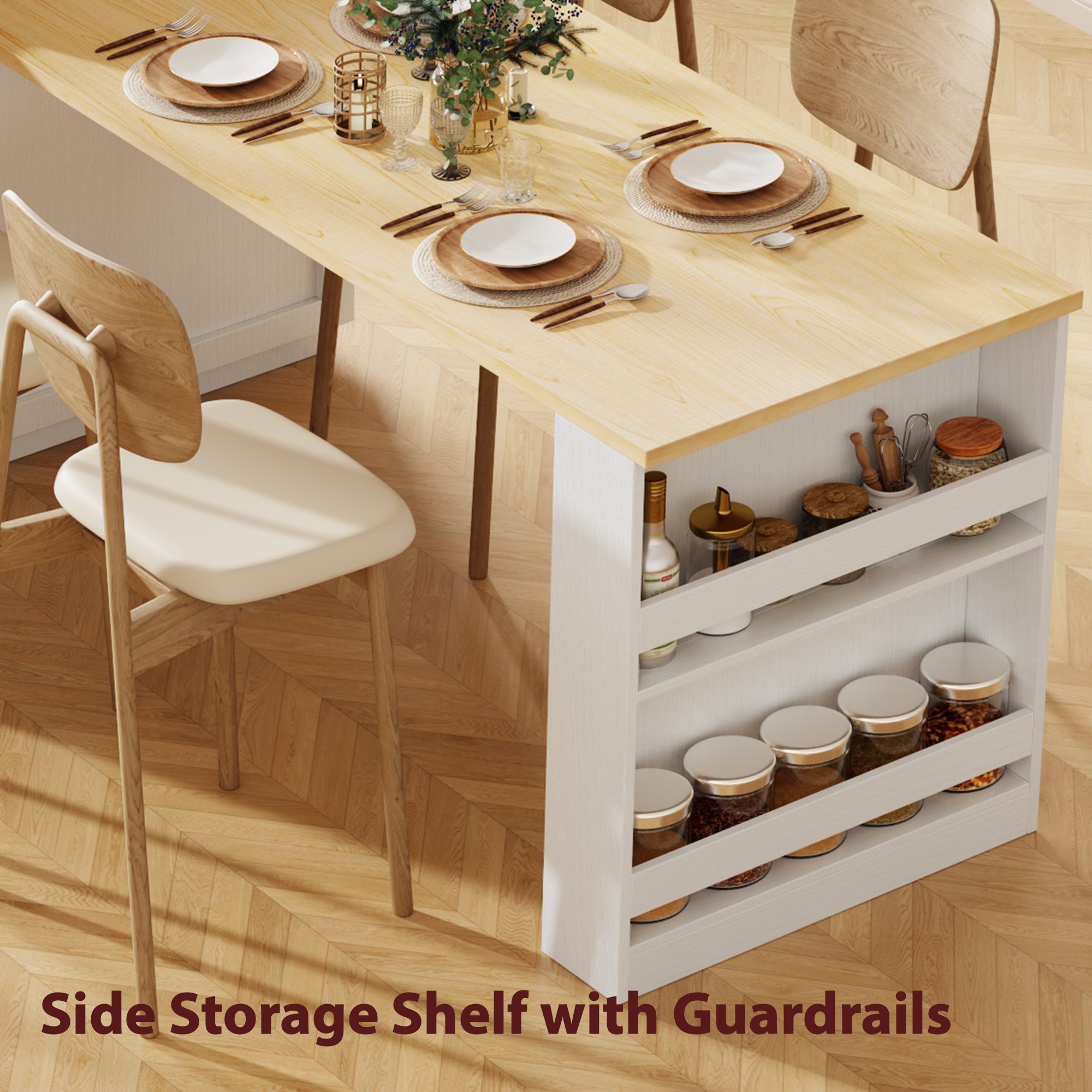 Kitchen Island with Extendable Dining Table, White+Natural | Aosom Canada