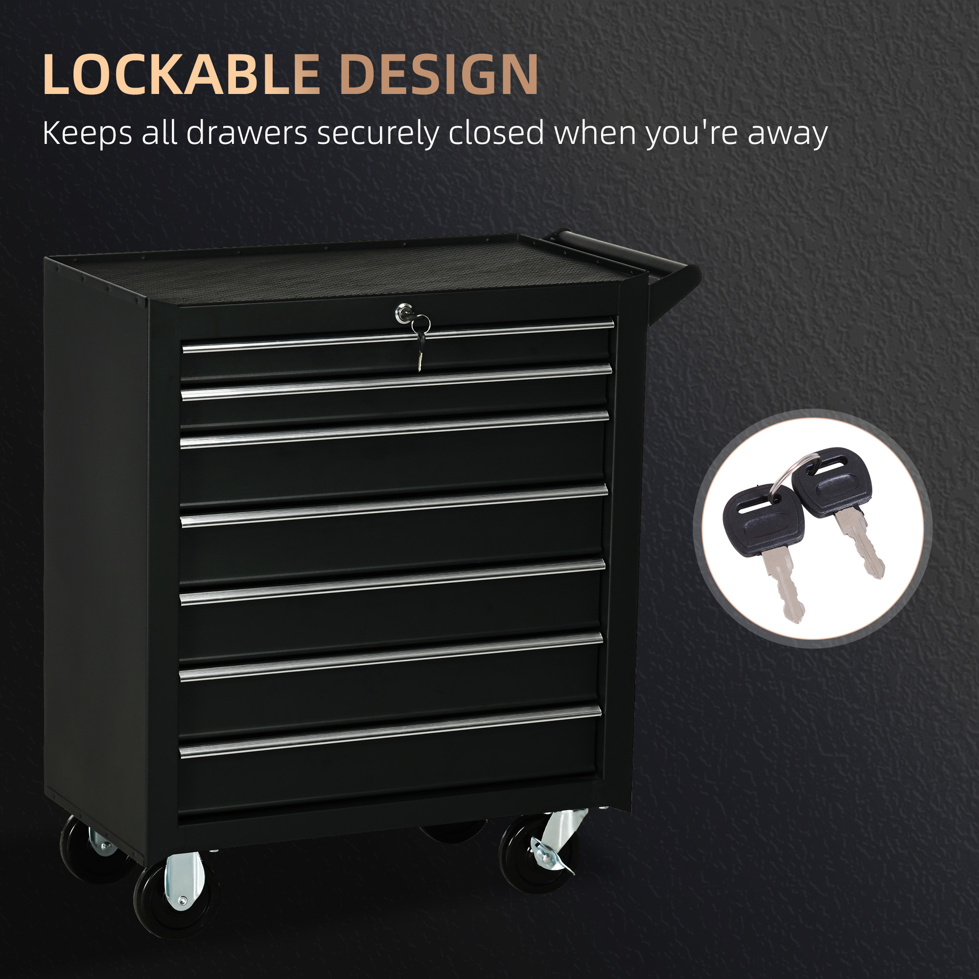 HOMCOM Mobile Lockable Toolbox, 7 Drawer Tool Chest, Storage Organizer ...
