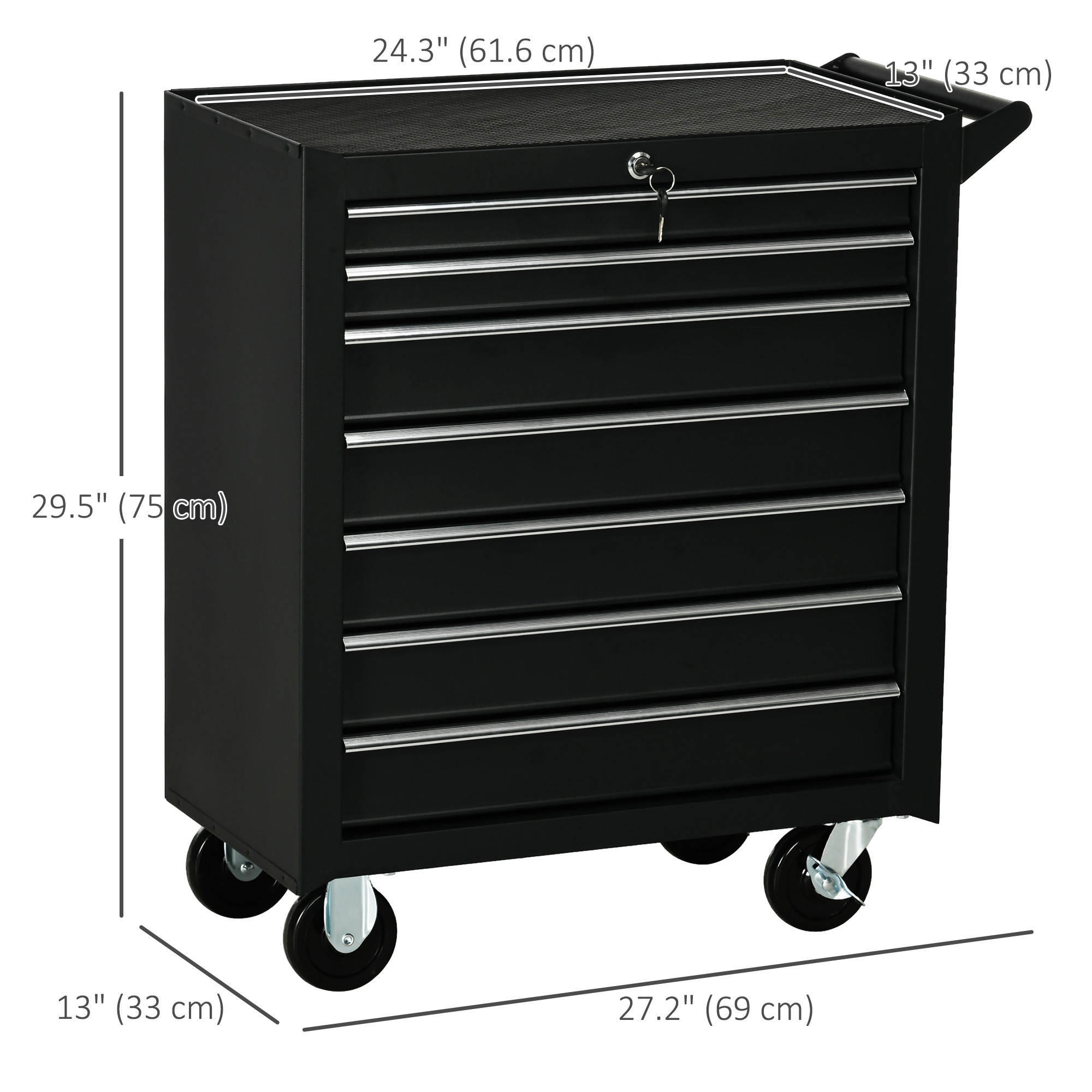 HOMCOM Mobile Lockable Toolbox, 7 Drawer Tool Chest, Storage Organizer ...