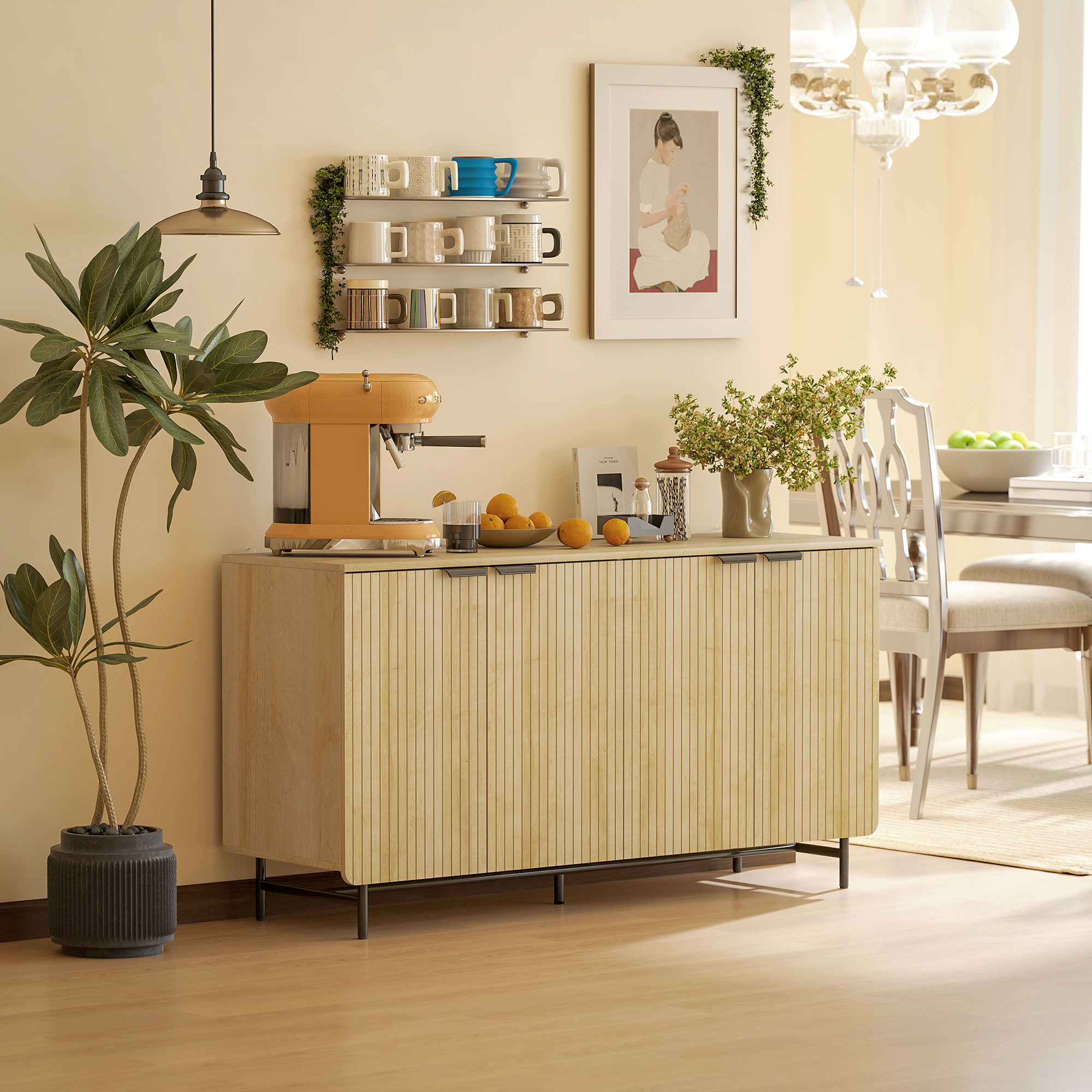 HOMCOM 55" Modern Sideboard, Fluted Buffet Cabinet with Adjustable ...
