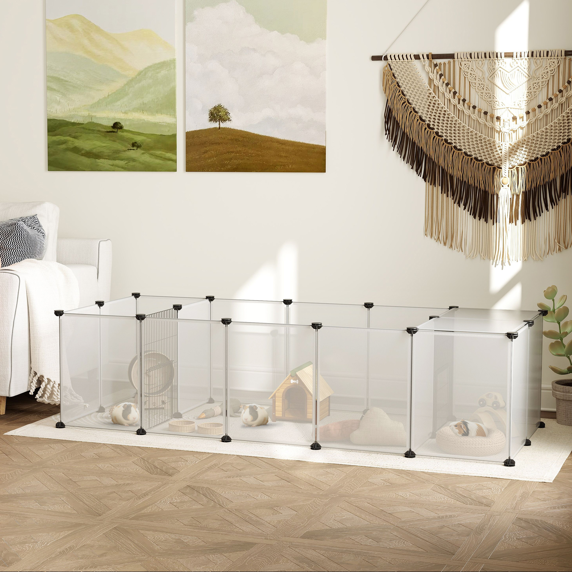 PawHut 20 Panels DIY Small Animal Cage with Door, Top Cover, Indoor ...