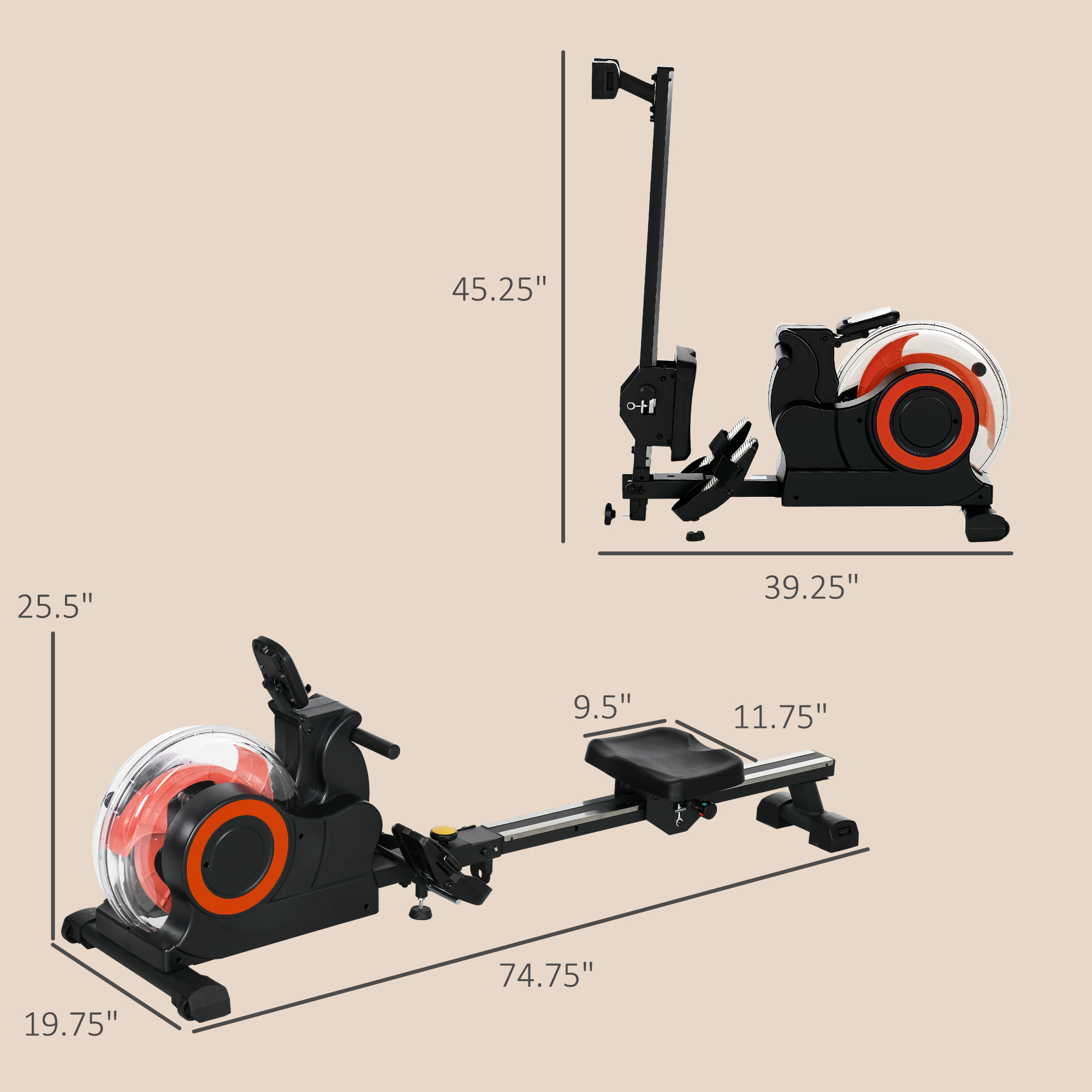 Soozier Foldable Rower Machine, Water Rowing Machine with Wheels, LCD ...