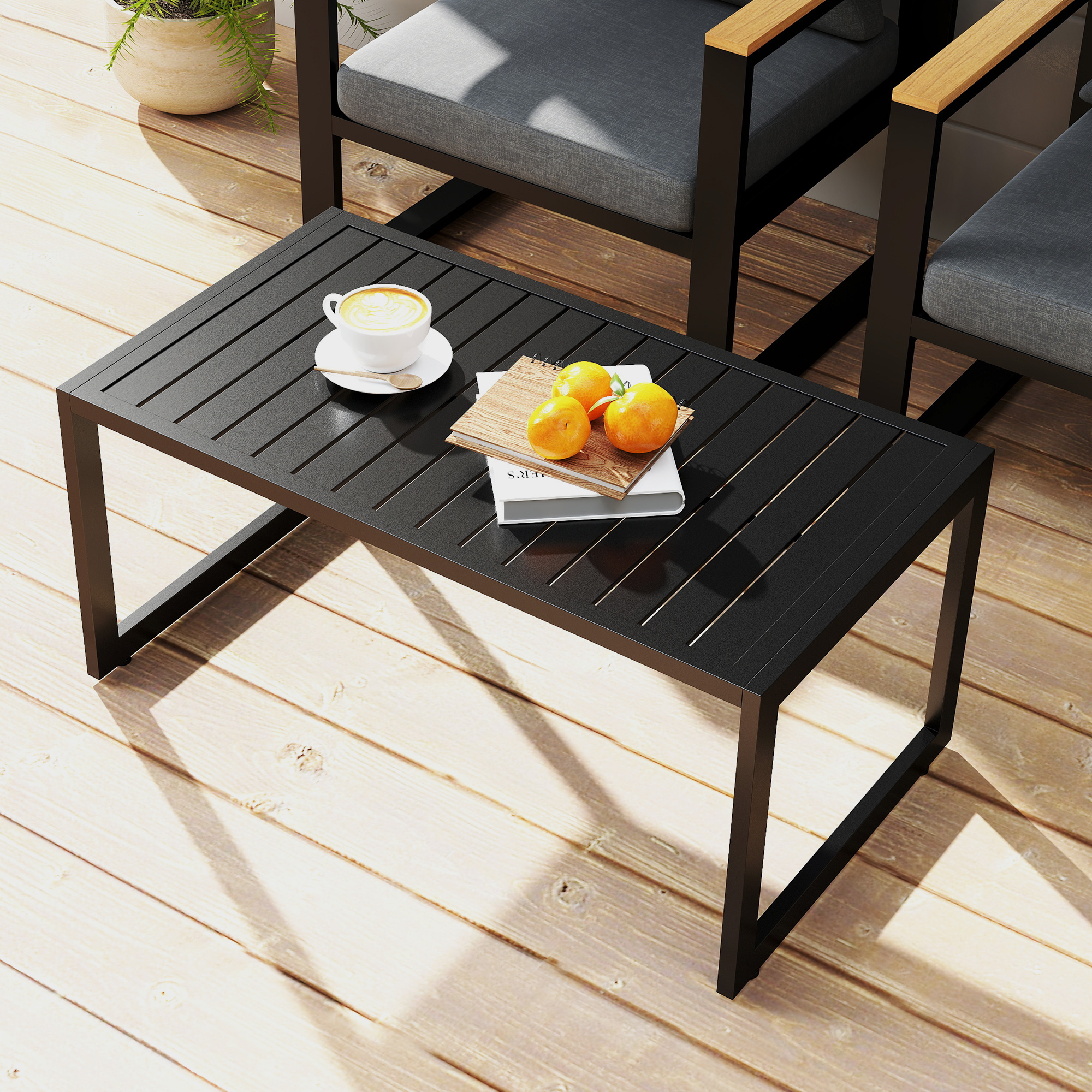 Outsunny Outdoor Coffee Table, Patio Coffee Table with Slatted Tabletop ...