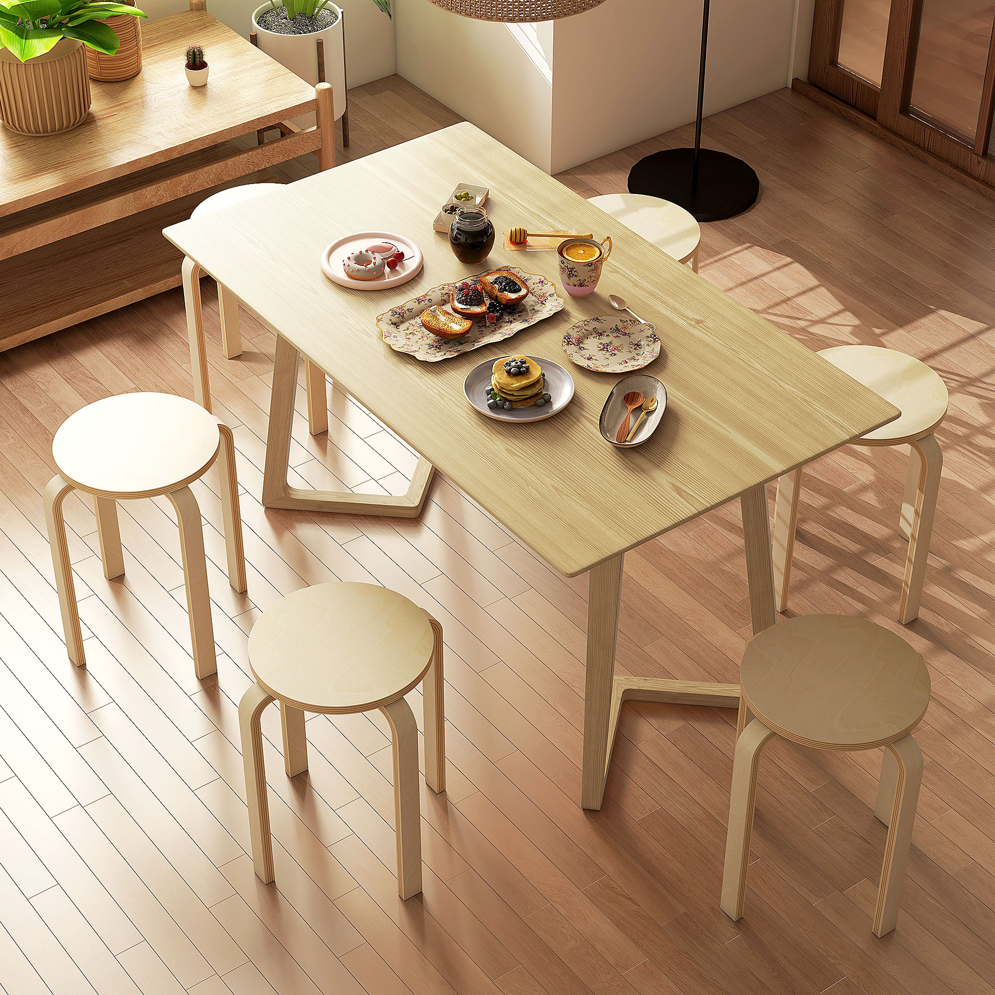 HOMCOM Round Stackable Chairs Set of 6, 18-Inch Backless Stacking ...