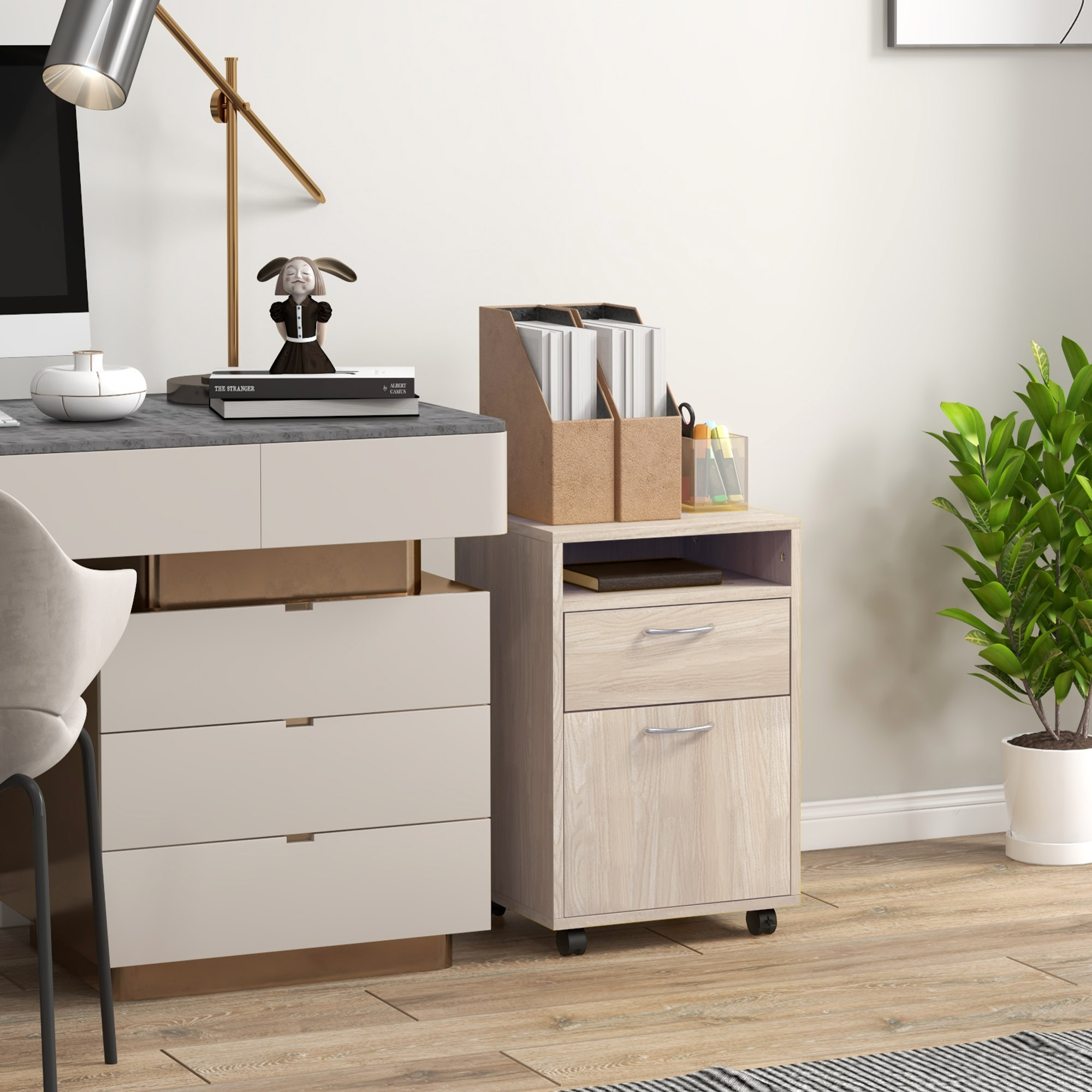 HOMCOM 24" Small Filing Cabinet with Open Compartment, Drawer and ...