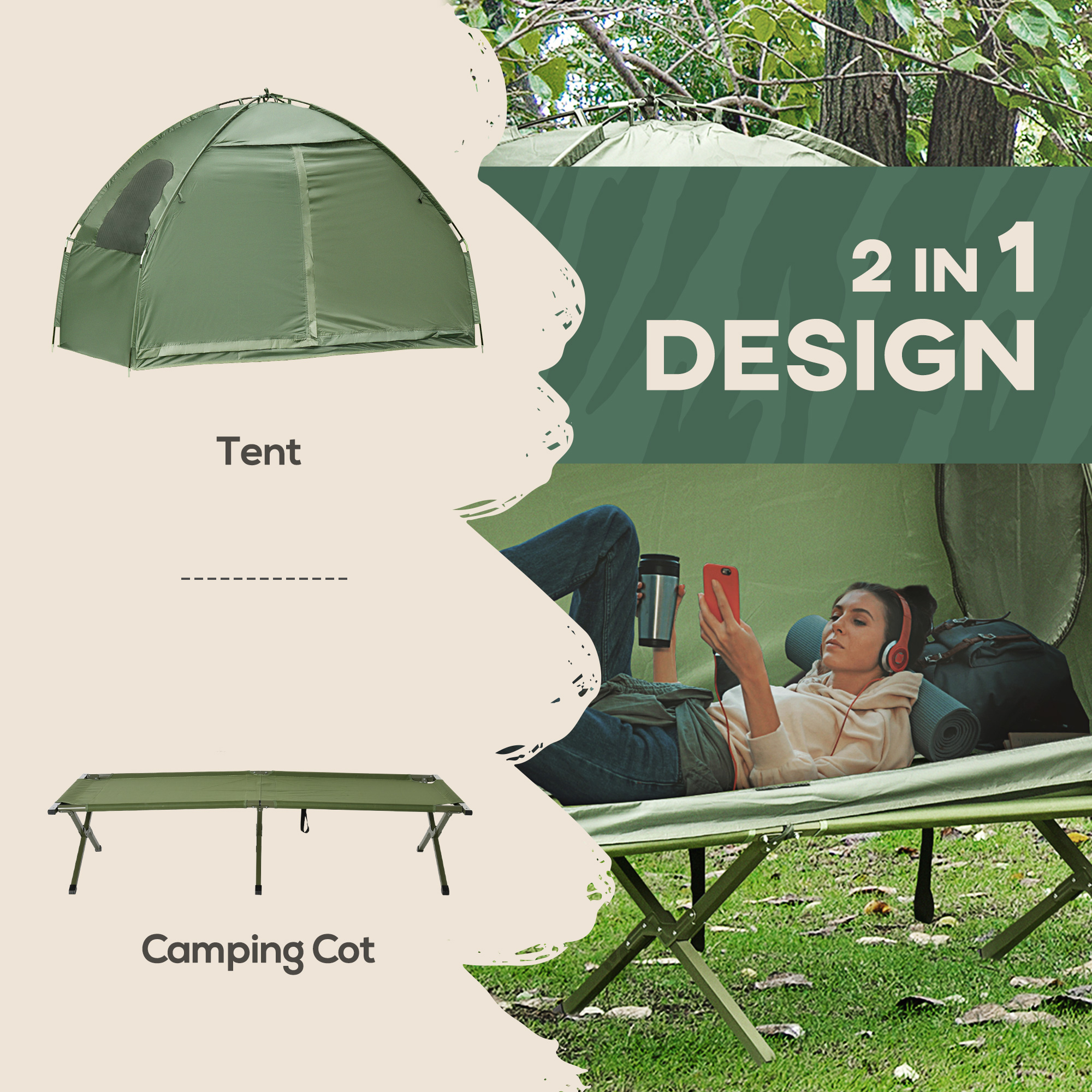 Outsunny Compact Pop Up Portable Folding Outdoor Elevated Camping Cot ...