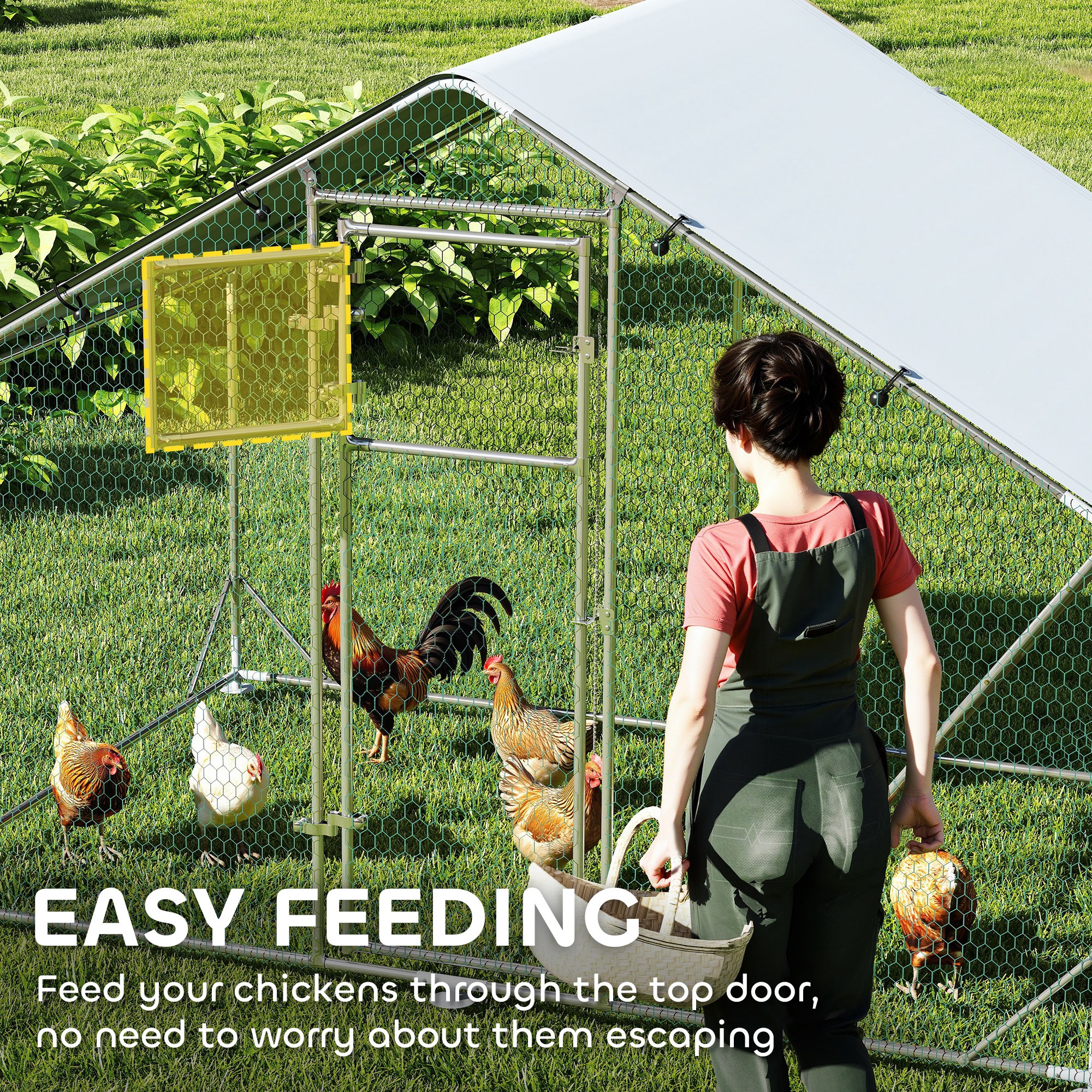 PawHut Large Metal Chicken Run with Waterproof & UV-Resistant Cover ...