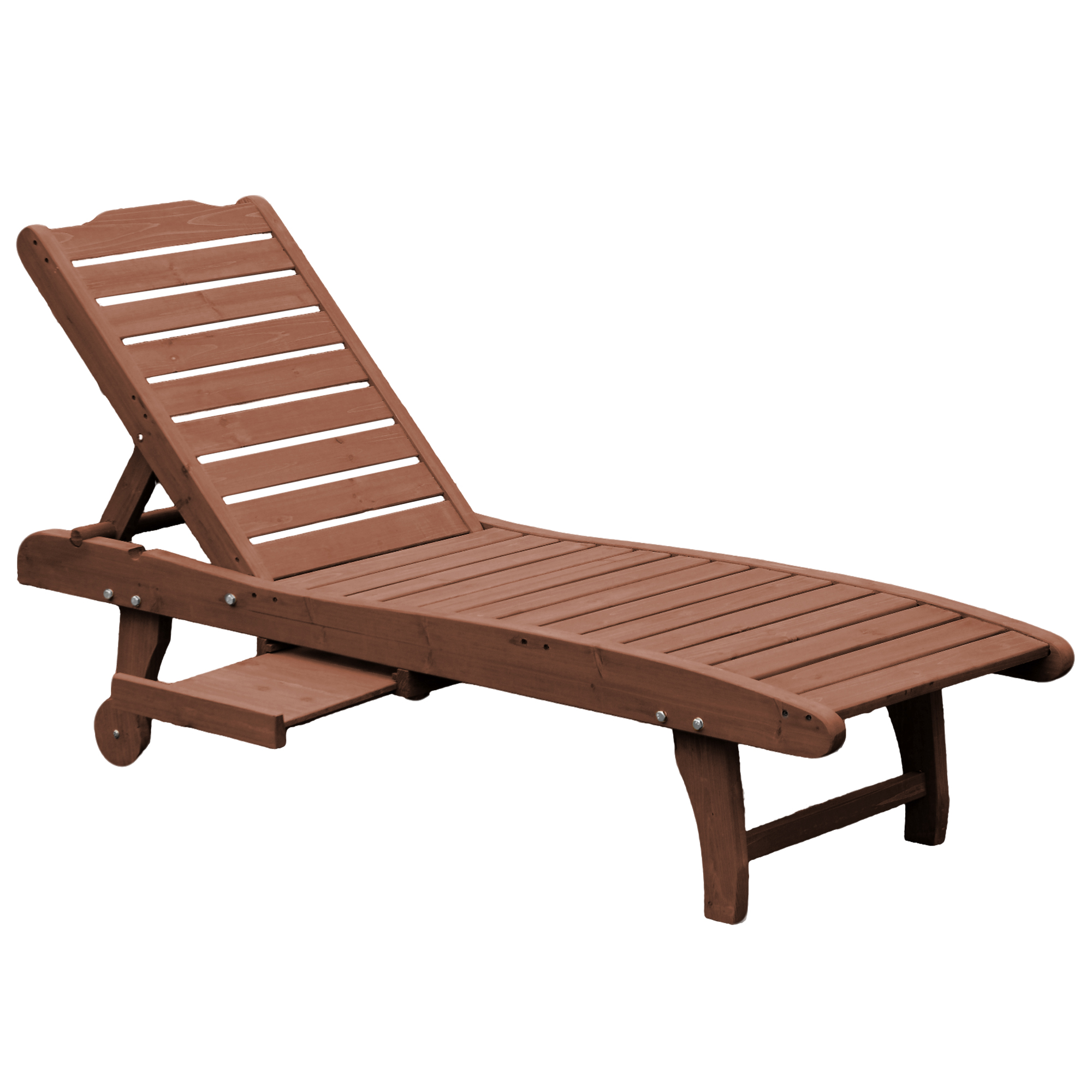 Outsunny Wooden Outdoor Chaise Lounge Patio Pool Chair w/ Pull-Out Tray ...