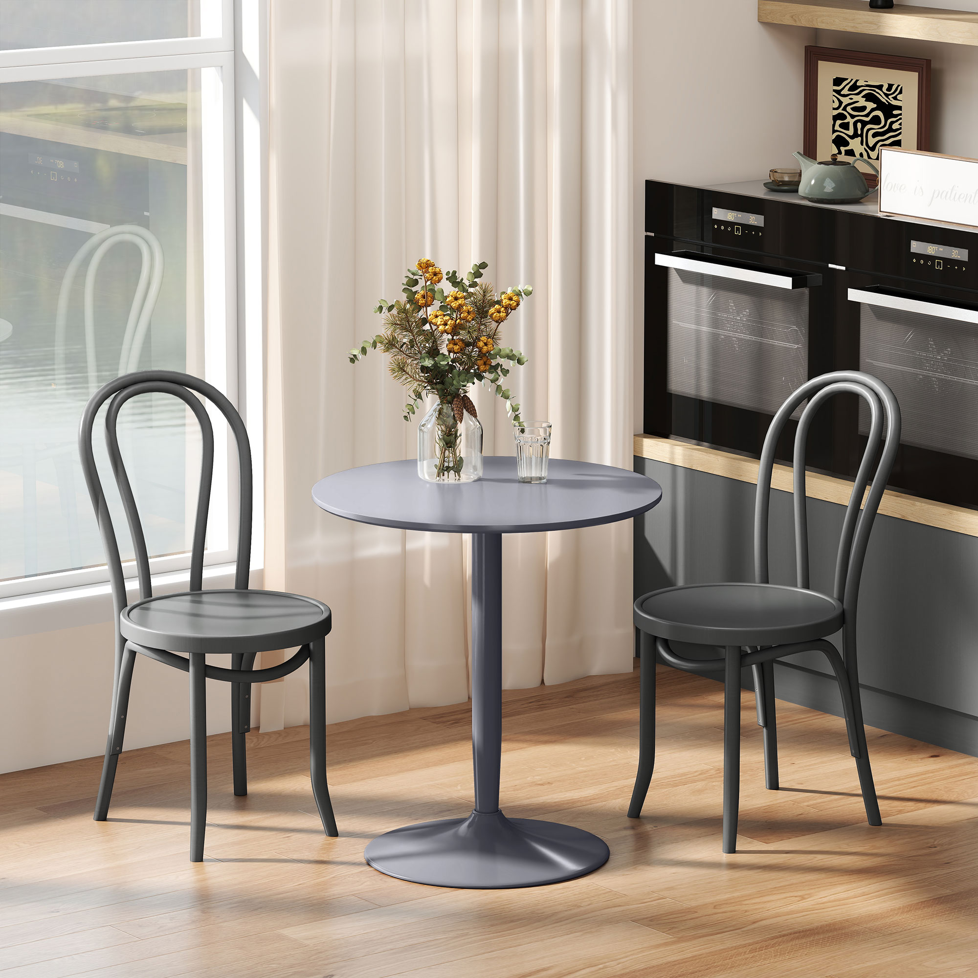 HOMCOM Modern Kitchen Table for 2, Round Dining Table with Steel Base ...