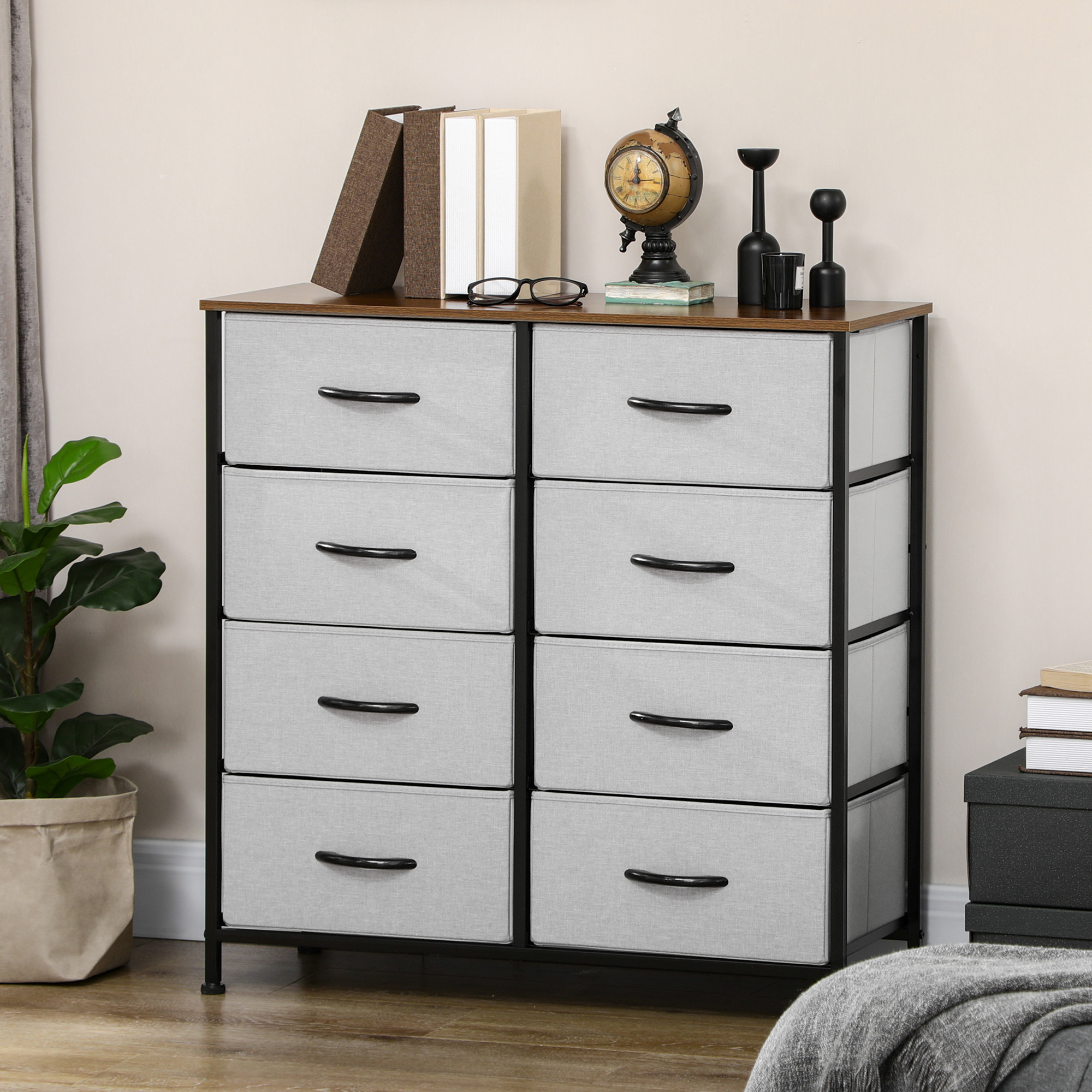 HOMCOM 8 Drawer Dresser for Bedroom, Fabric Chest of Drawers with Steel ...