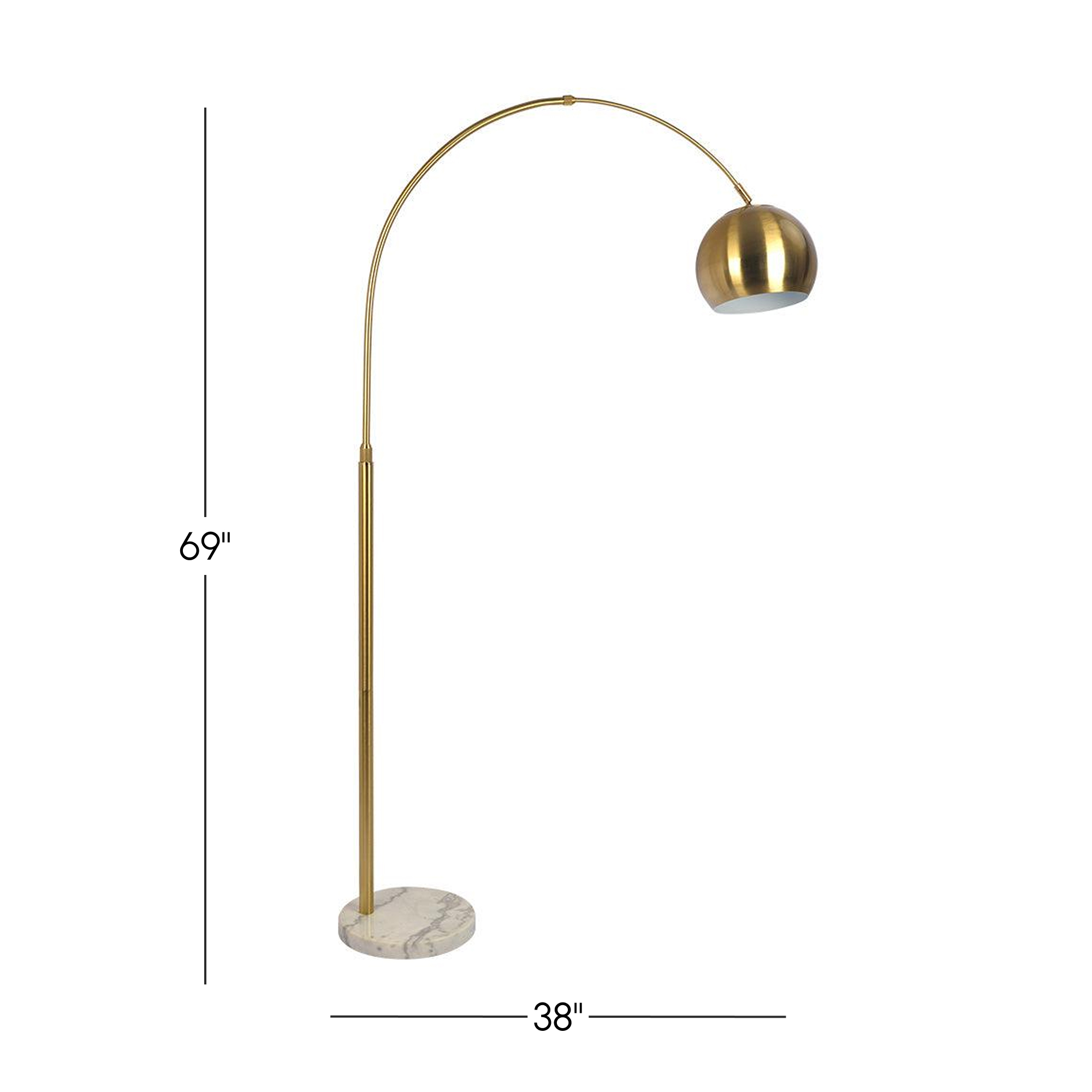Oasis Long Arm Adjustable Floor Lamp with Round Marble Base, Gold+White ...
