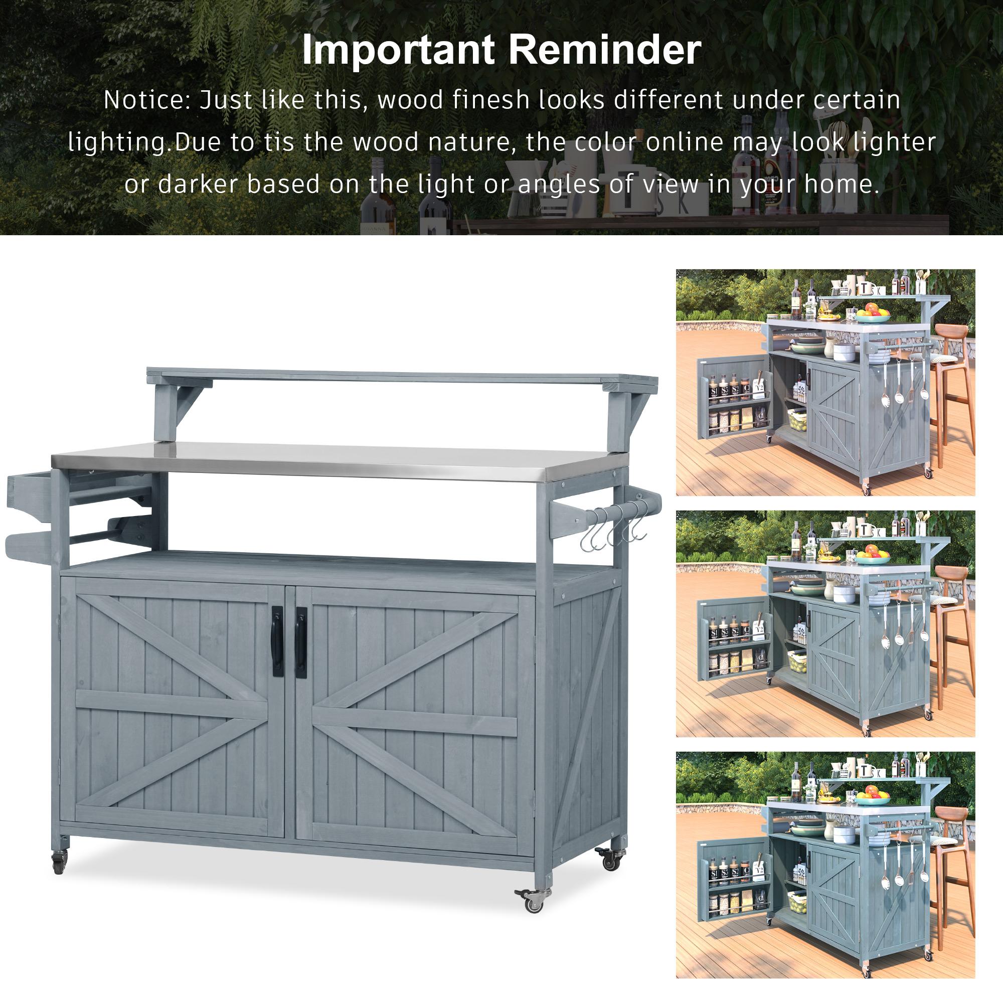 Outdoor Kitchen Island with Raised Shelf, Grey+Blue | Aosom.com