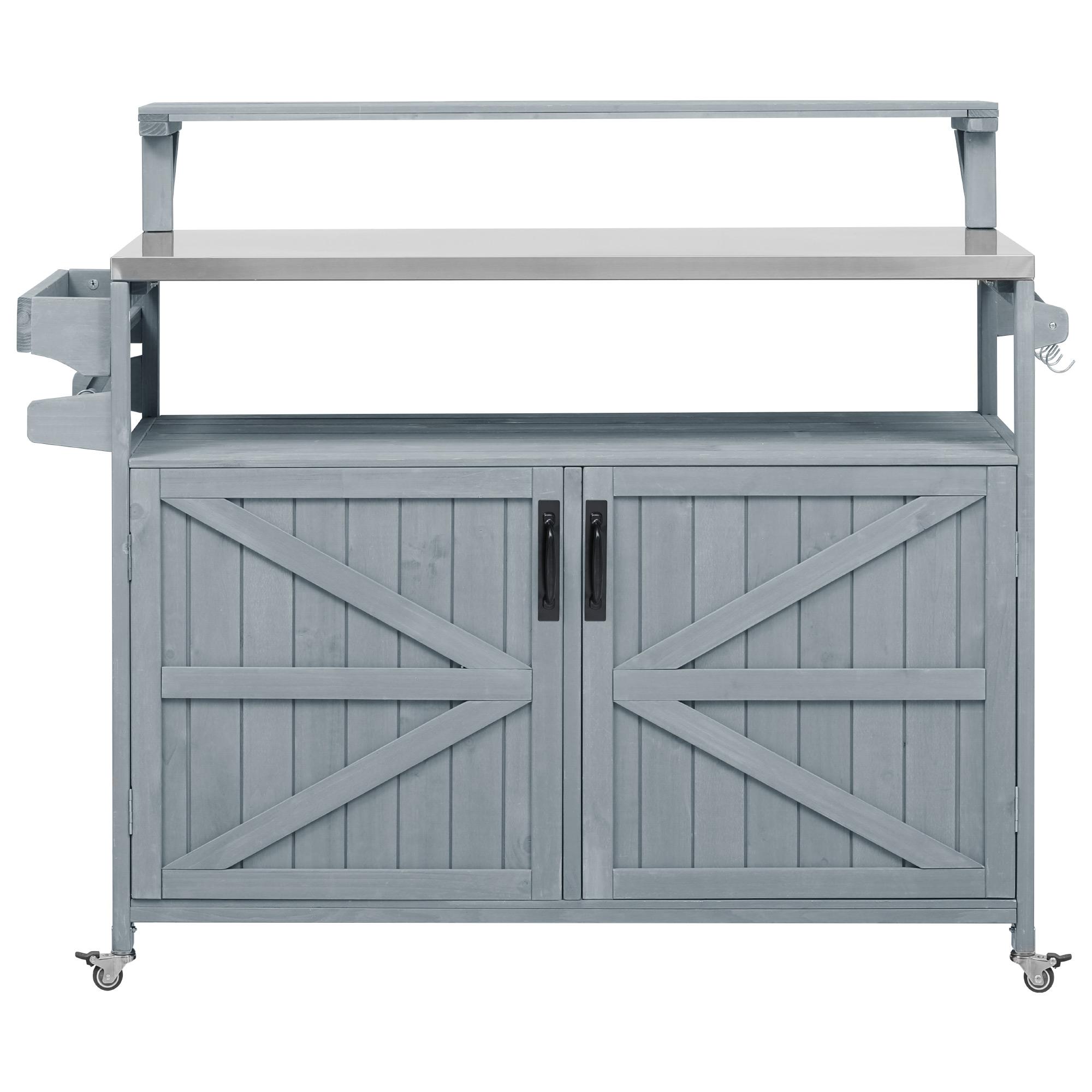 Outdoor Kitchen Island with Raised Shelf, Grey+Blue | Aosom.com